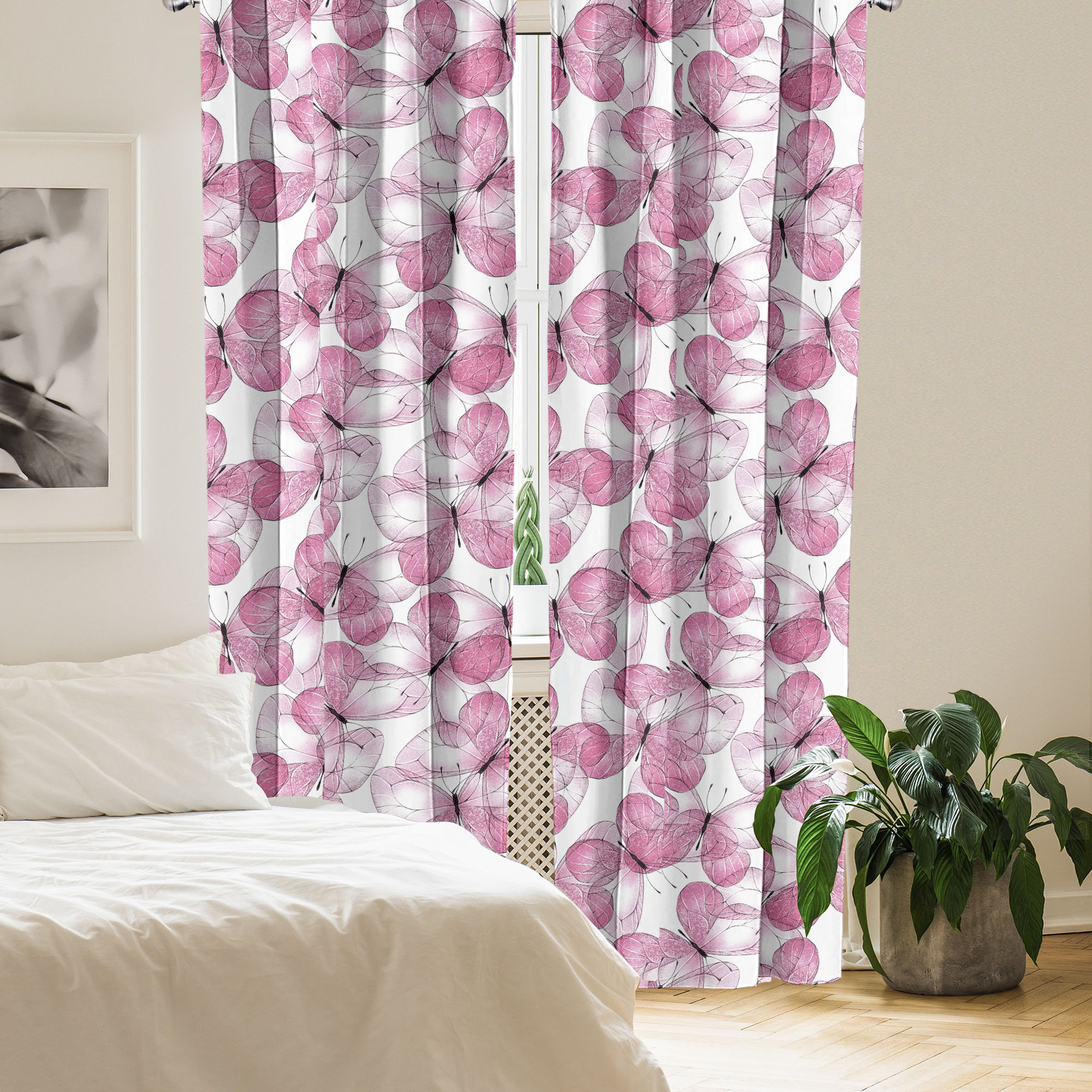 Ambesonne Spring Curtains Pink Butterflies Watercolor Pair 427537 | Wayfair