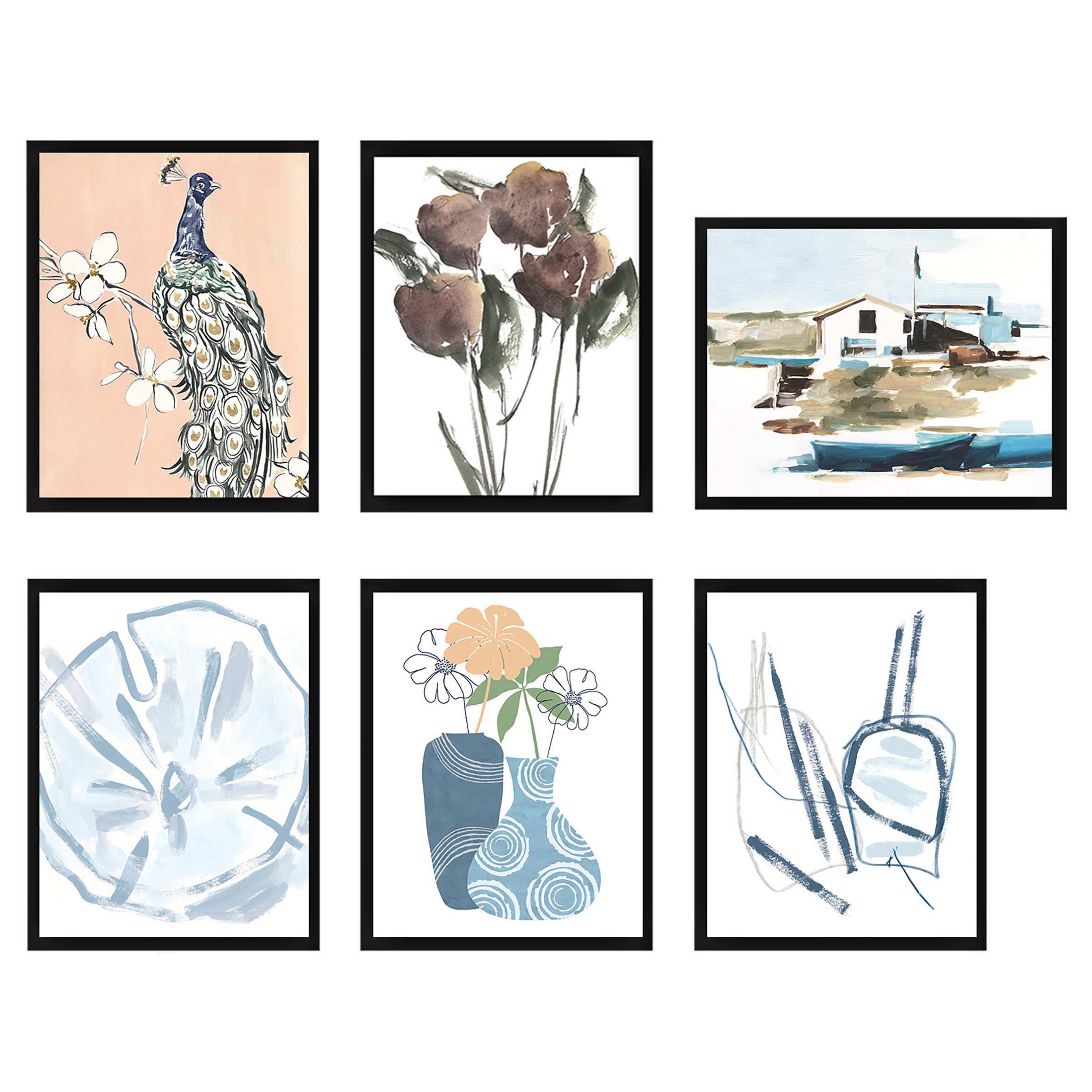 Lavish Home Coastal Beach - 6 Piece Picture Frame Print | Wayfair