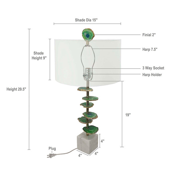 Mercer41 15X29.5" Verdant Agate-Slice Table Lamp W/ Marble Base ...