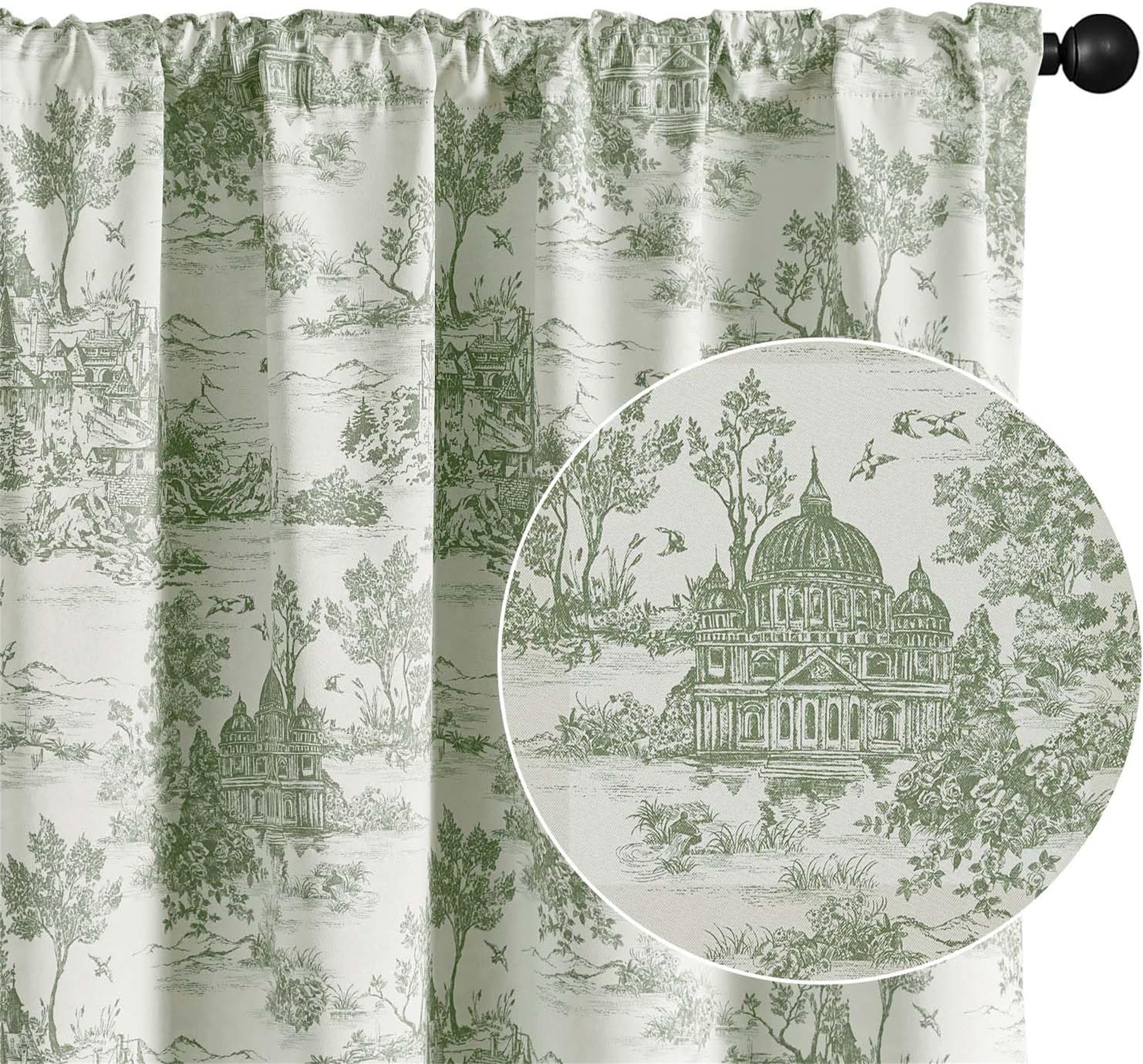 One Allium Way® Green Toile De Jouy Blackout Curtains 96" Length 2 ...