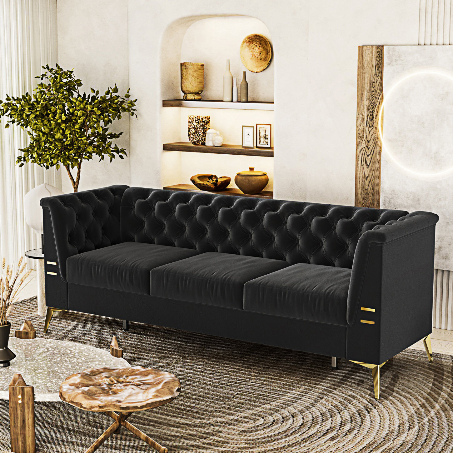 Mercer41 Comfy Couch, Modern Chesterfield Design Sofa, Tufted ...