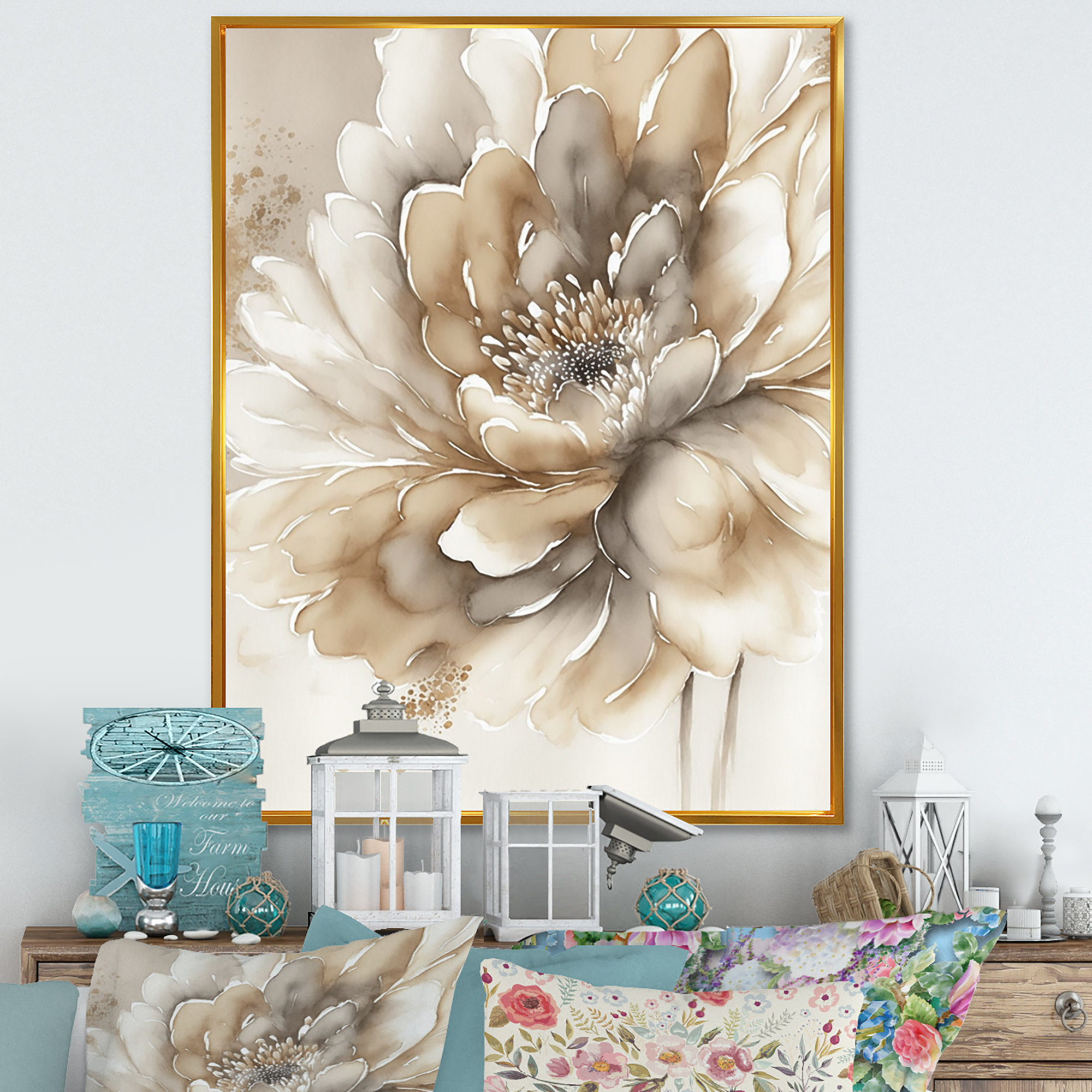 Red Barrel Studio® Single Beige Flower IV - Floral & Botanical Canvas ...