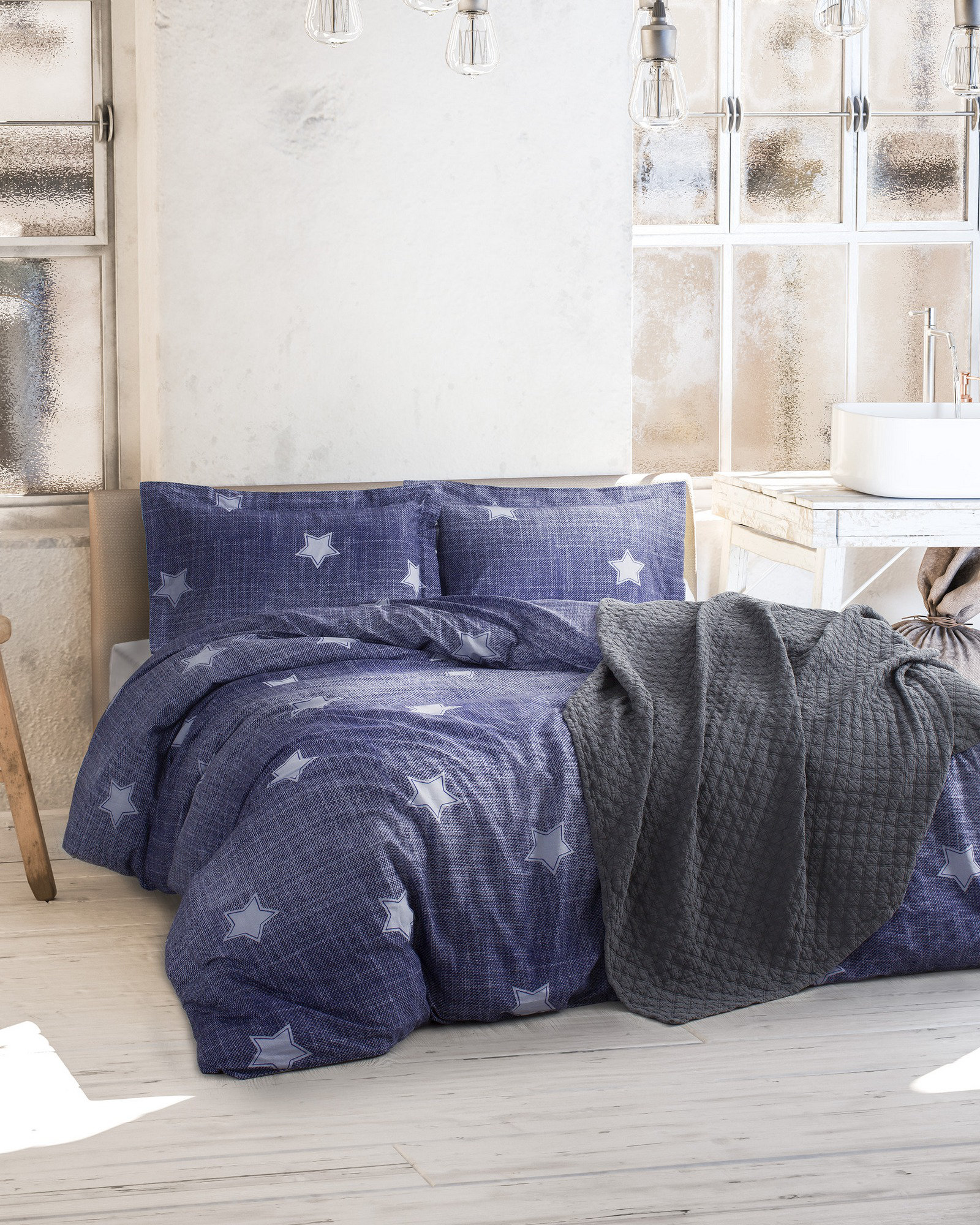 Asir Group INC Turnbow Dark blue/White 100% Cotton Modern ...