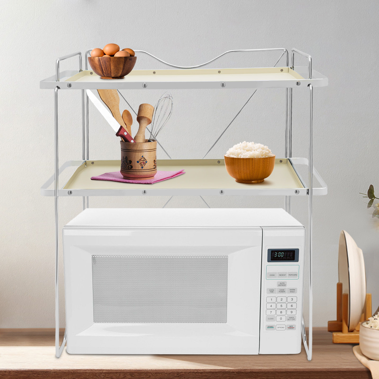 Ebern Designs Cramerton 2 Tiers Standard Baker's Rack with Microwave ...