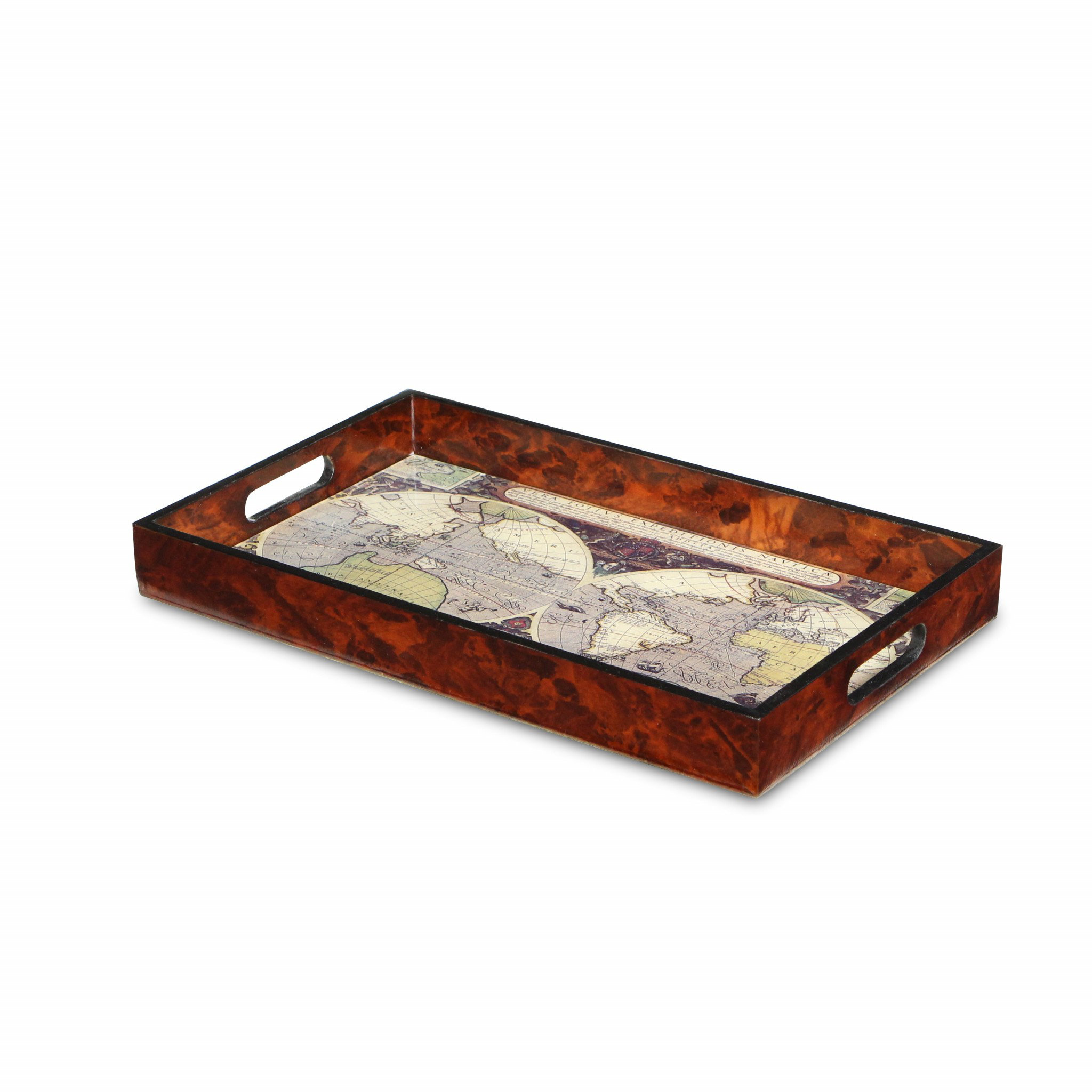 World Menagerie Gagarin Wood Tray with Glass Top Map Design & Reviews ...