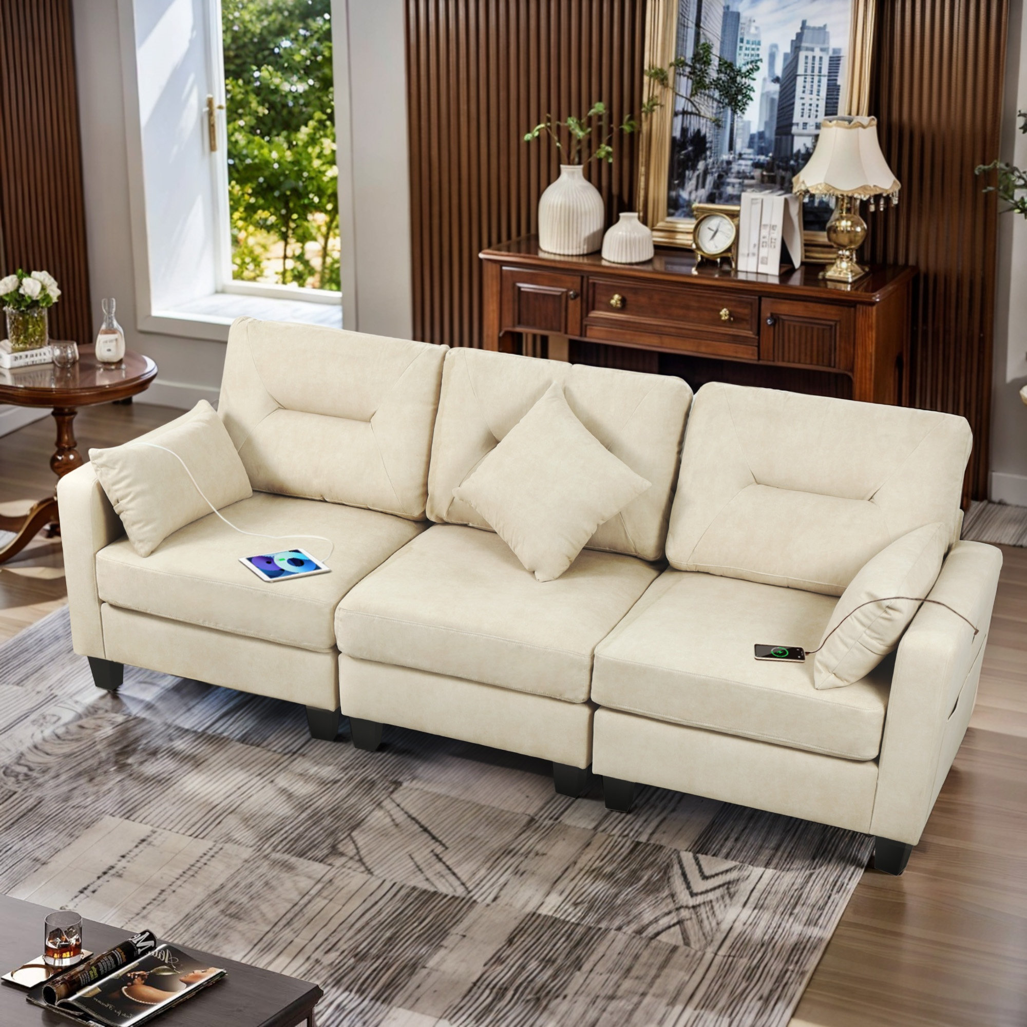 Latitude Run® Modular Sectional Couches With Usb Ports, Lumbar Pillows ...