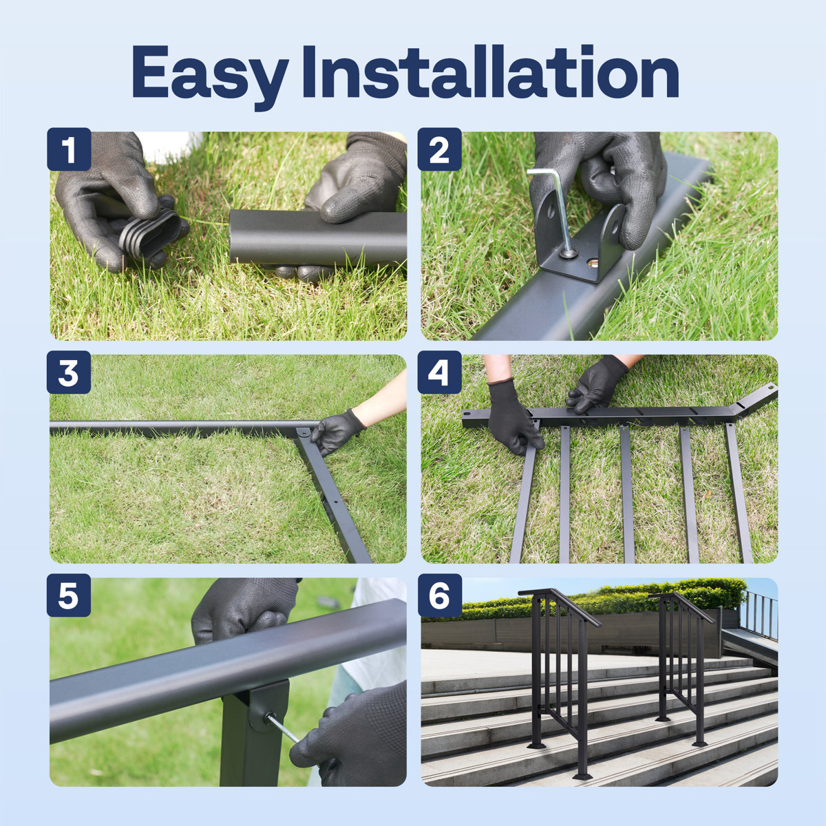 VIVOHOME 2-step Black Oval Wrought Iron Exterior Railing Kit (2-pack ...