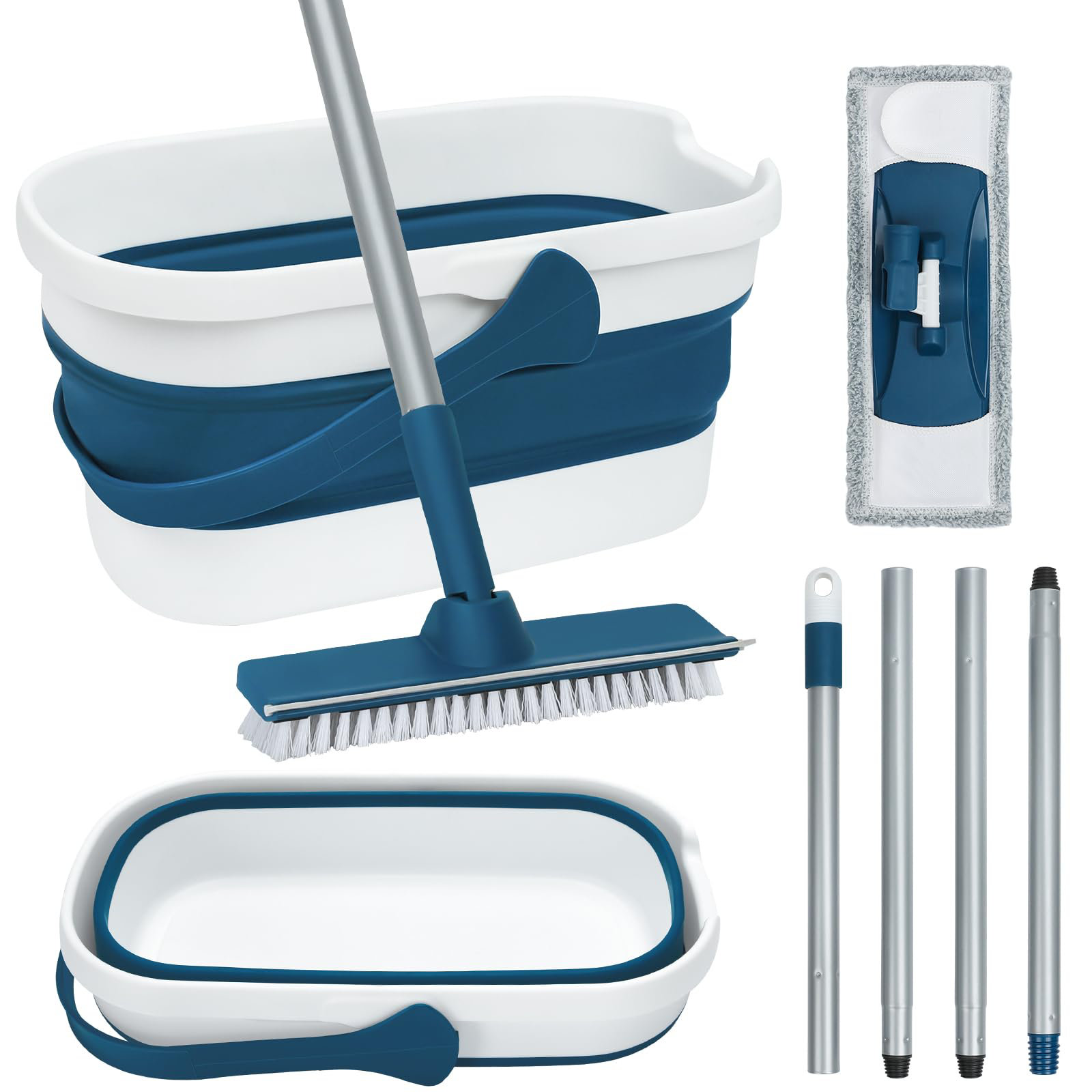 FEIYAN Collapsible Mop And Bucket Set With Scrub Mop And Brush, Tile ...