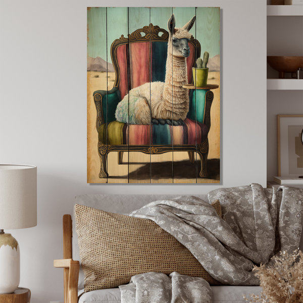 Trinx Ianna " Llama Sitting On Lounge Chair In The Dessert " on Wood ...