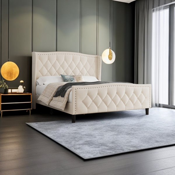Red Barrel Studio® Nakecia Upholstered Metal Wingback Bed | Wayfair