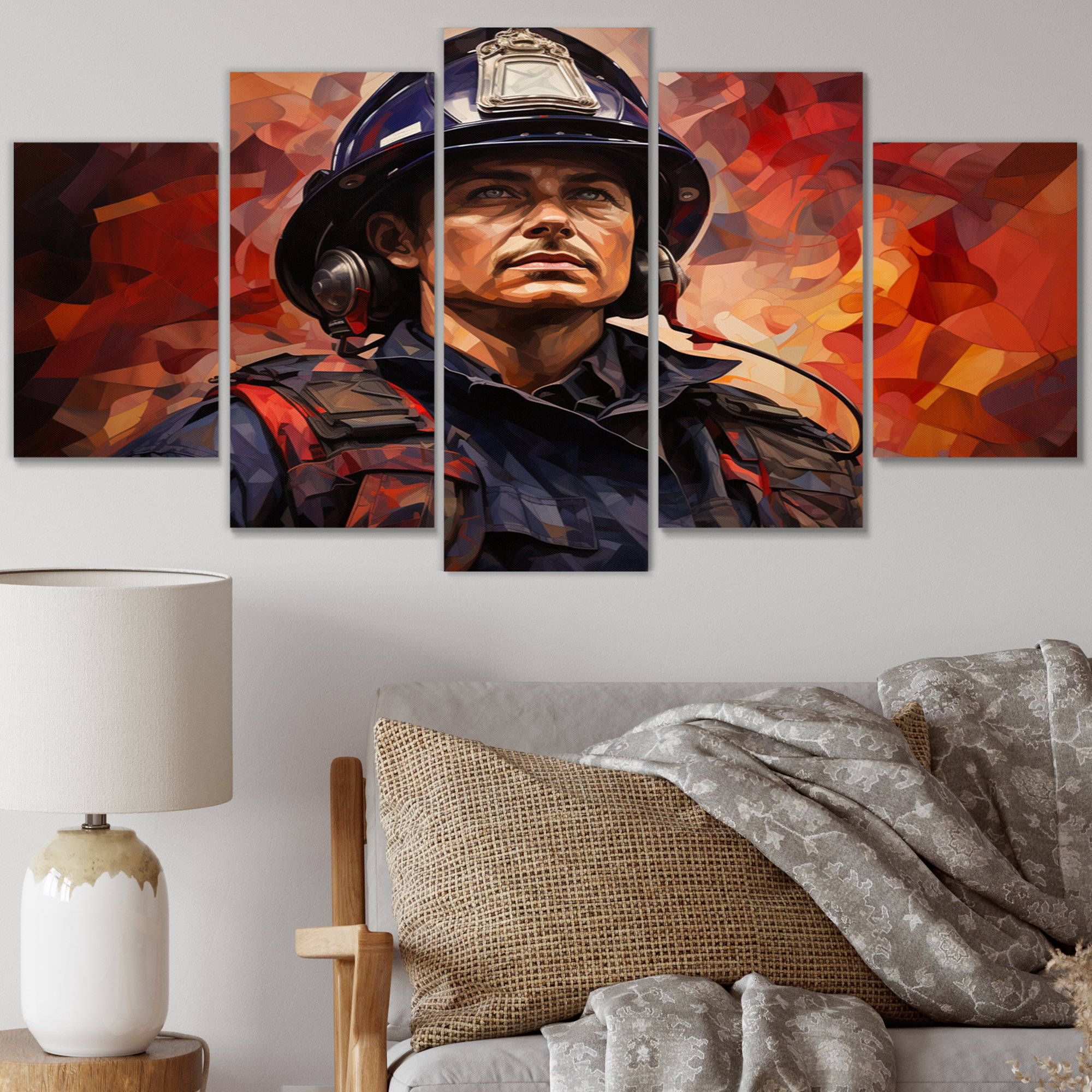 Design Art Fireman Portrait II - Fireman Wall Art Print - 5 Panels ...