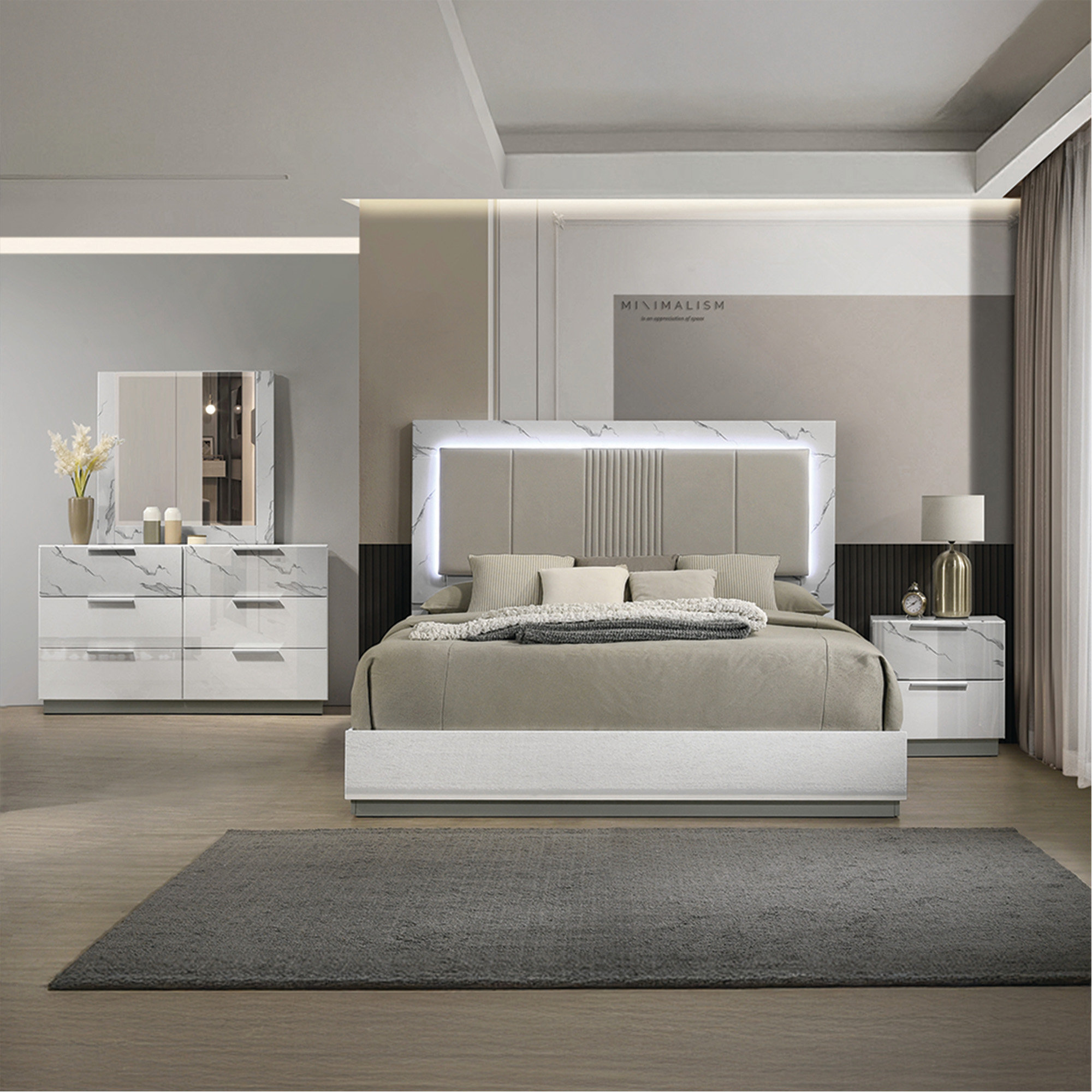 Brayden Studio® Mist Queen Bed – Two-Tone High-Gloss Marble & Lacquer ...