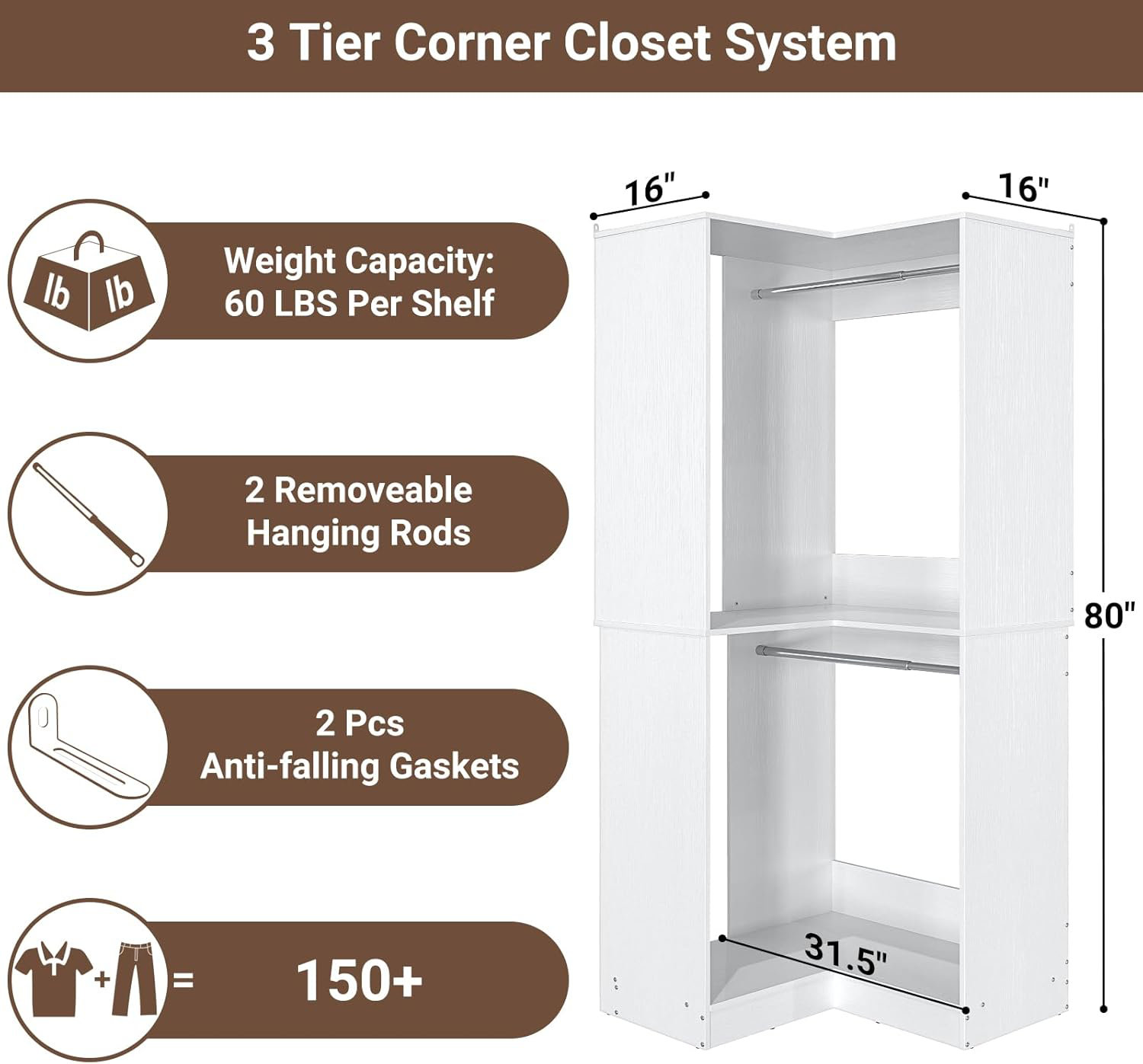 Rebrilliant Sanel 32'' Corner Closet System & Reviews - Wayfair Canada