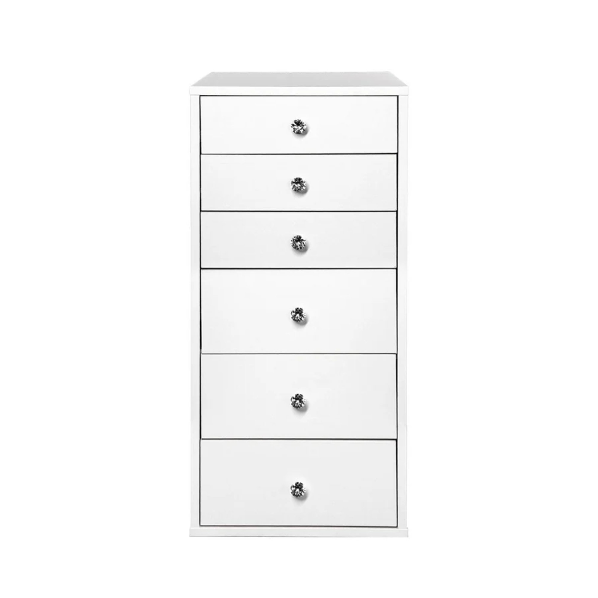Ebern Designs SlayStation 6 Drawer Makeup Vanity Storage Unit with Crystal lux drawer knobs for ...