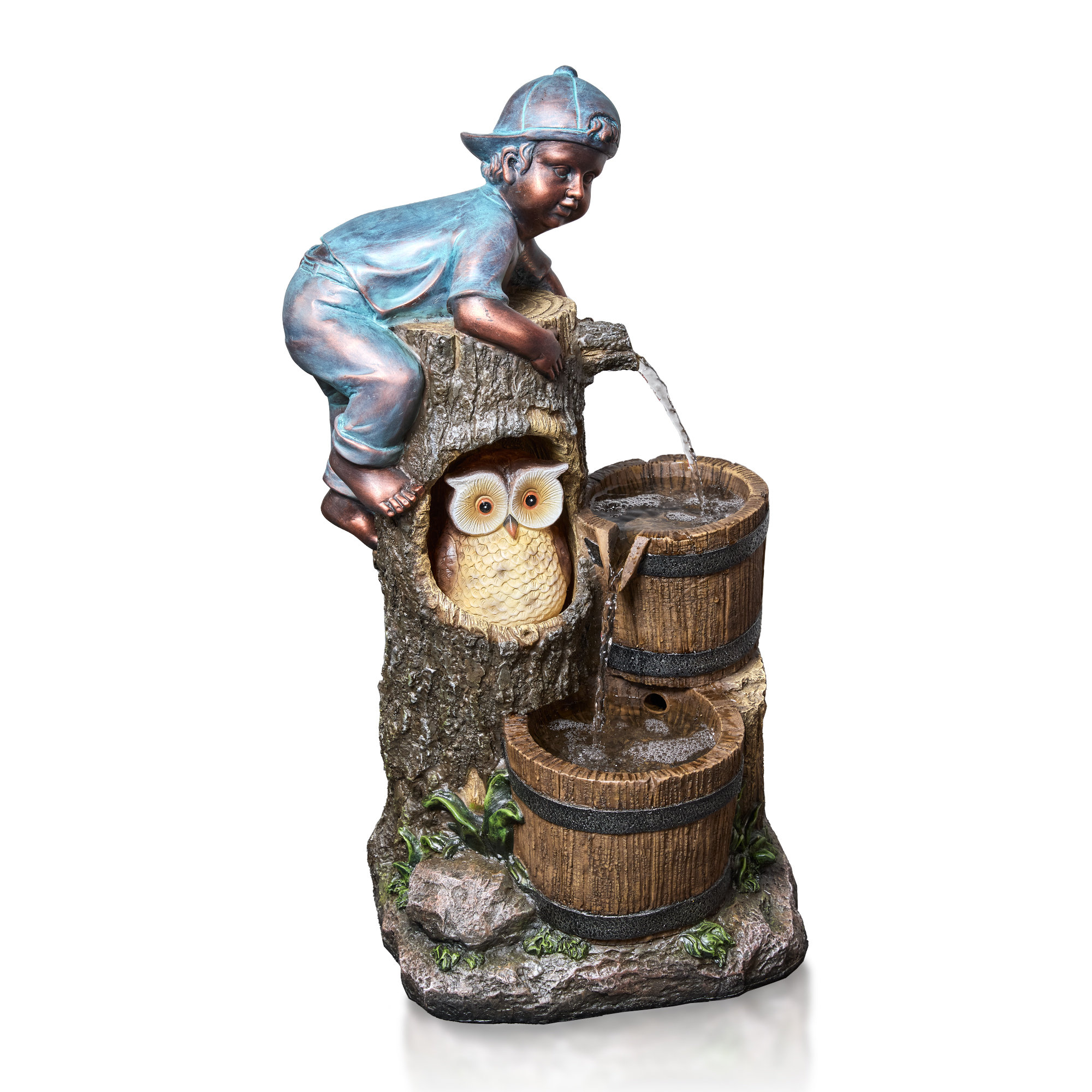 Millwood Pines Kid And Owl Play 2-Tier Cascading Outdoor Fountain ...