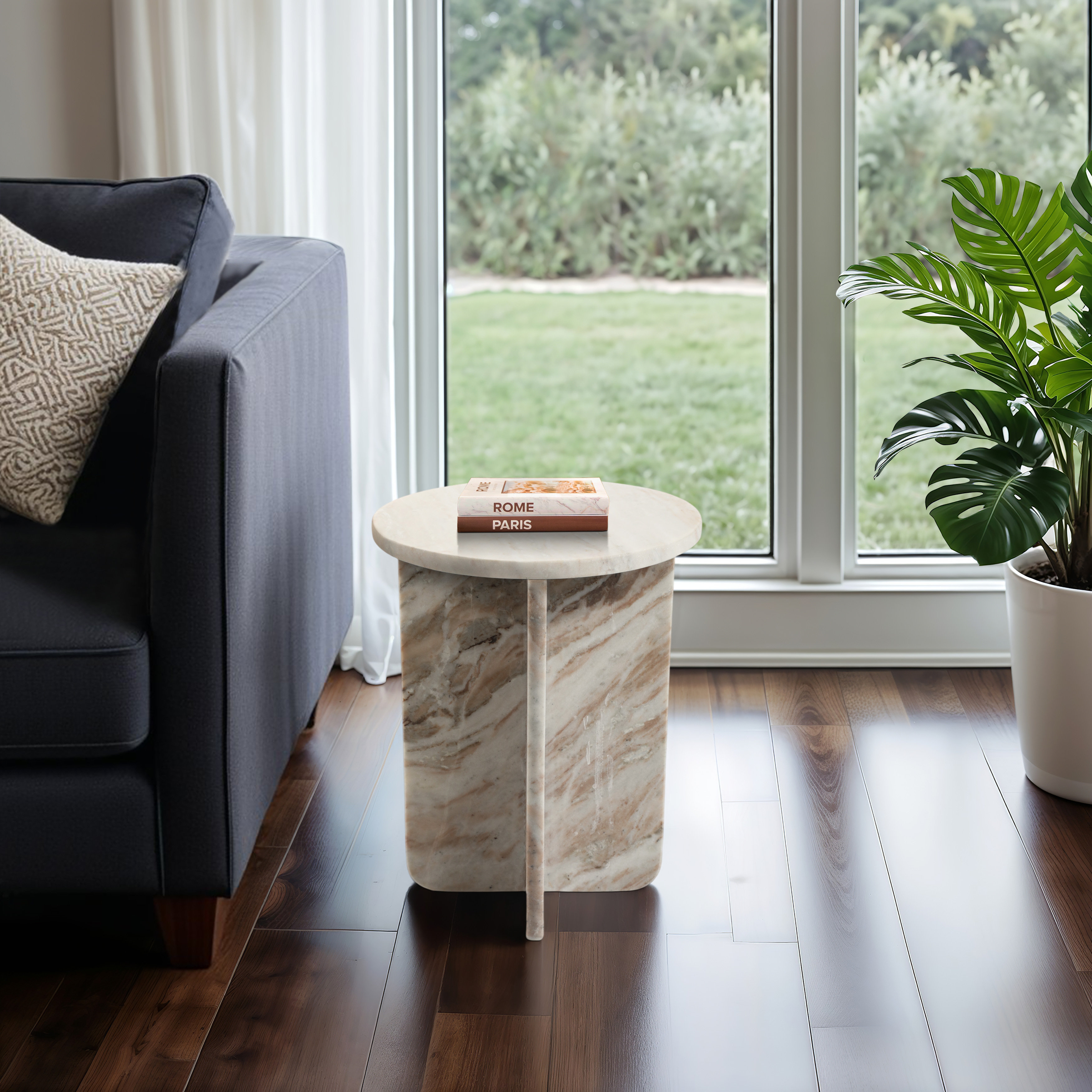 Orren Ellis 22" Belliso Large Rounded Marble Table, Brown | Wayfair