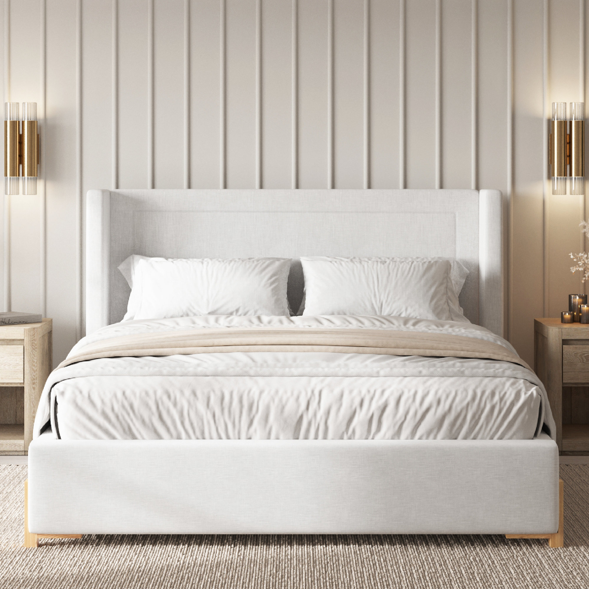 Everly Quinn Abbey Wingback Queen Bed Ivory & Reviews | Wayfair