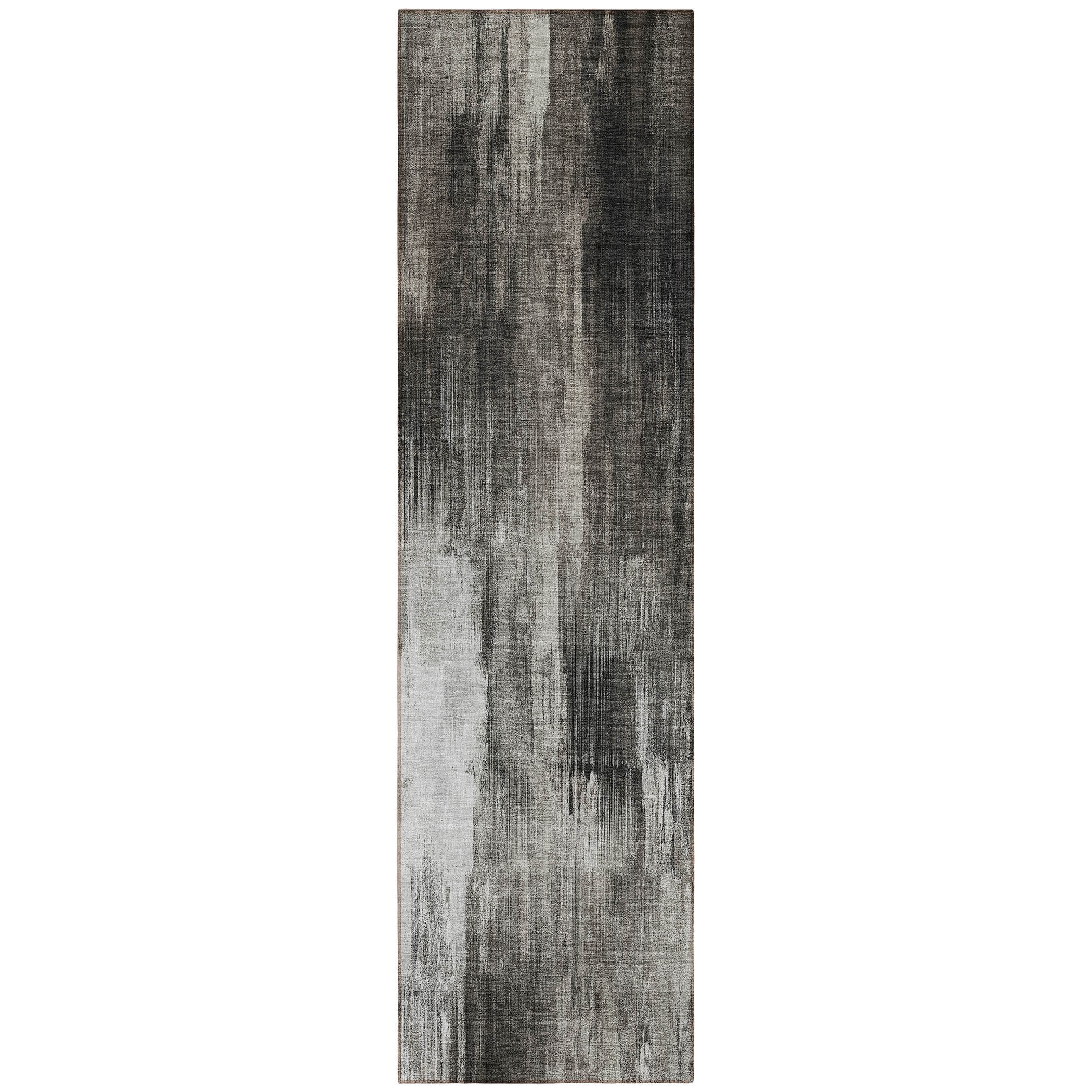 17 Stories 8' Runner Gray and Black Abstract Washable Non Skid Indoor ...