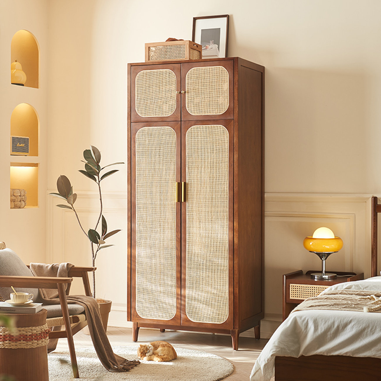 Dakota Fields Nordic Retro Solid Wood Rattan - Woven Wardrobe - Wayfair ...