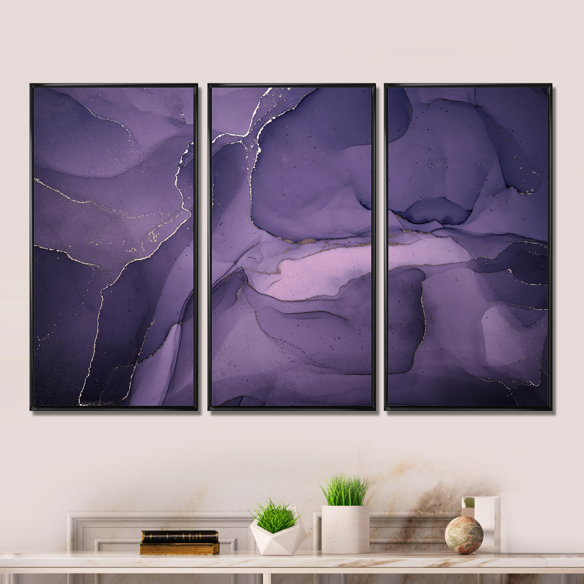 Wrought Studio Mauve et gris, marbre, encre, nuages II - ensemble d'art ...