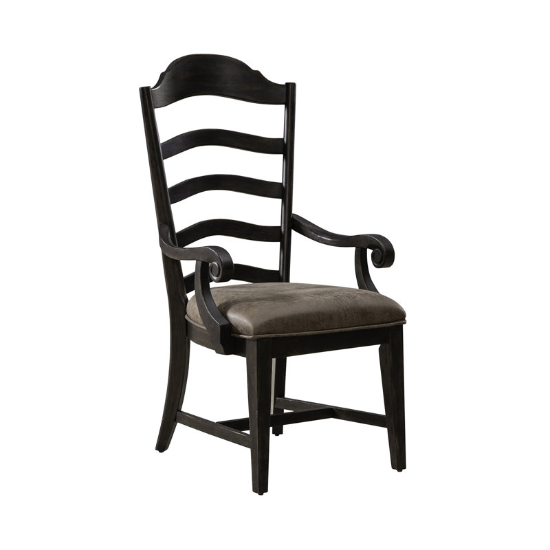 Canora Grey Trelawny Ladder Back Arm Chair w/ Upholstered Seat | Wayfair