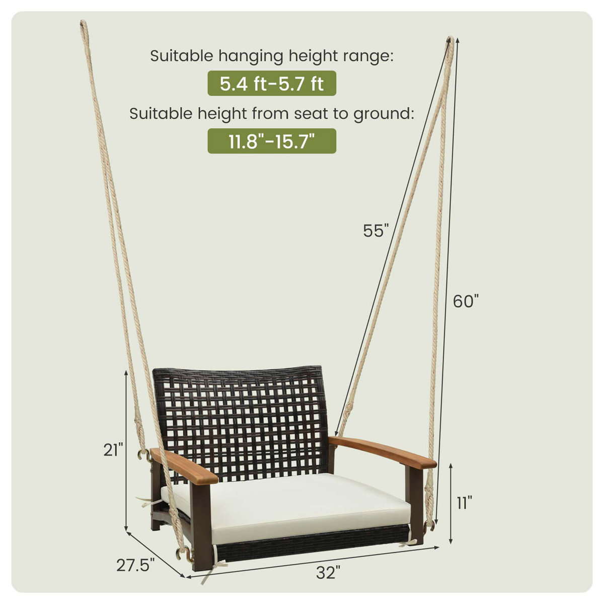 Winston Porter Outdoor Single Swing Chair Bench 1-person Rattan Porch ...