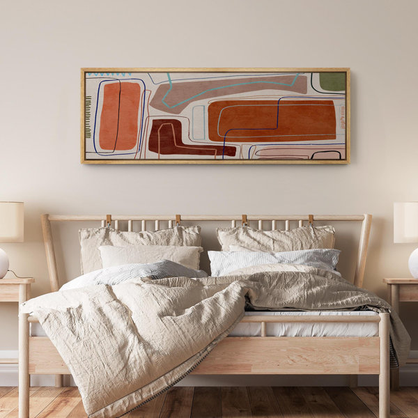 IDEA4WALL Orange Brown Abstract Line Mid Century Modern Extra Large ...
