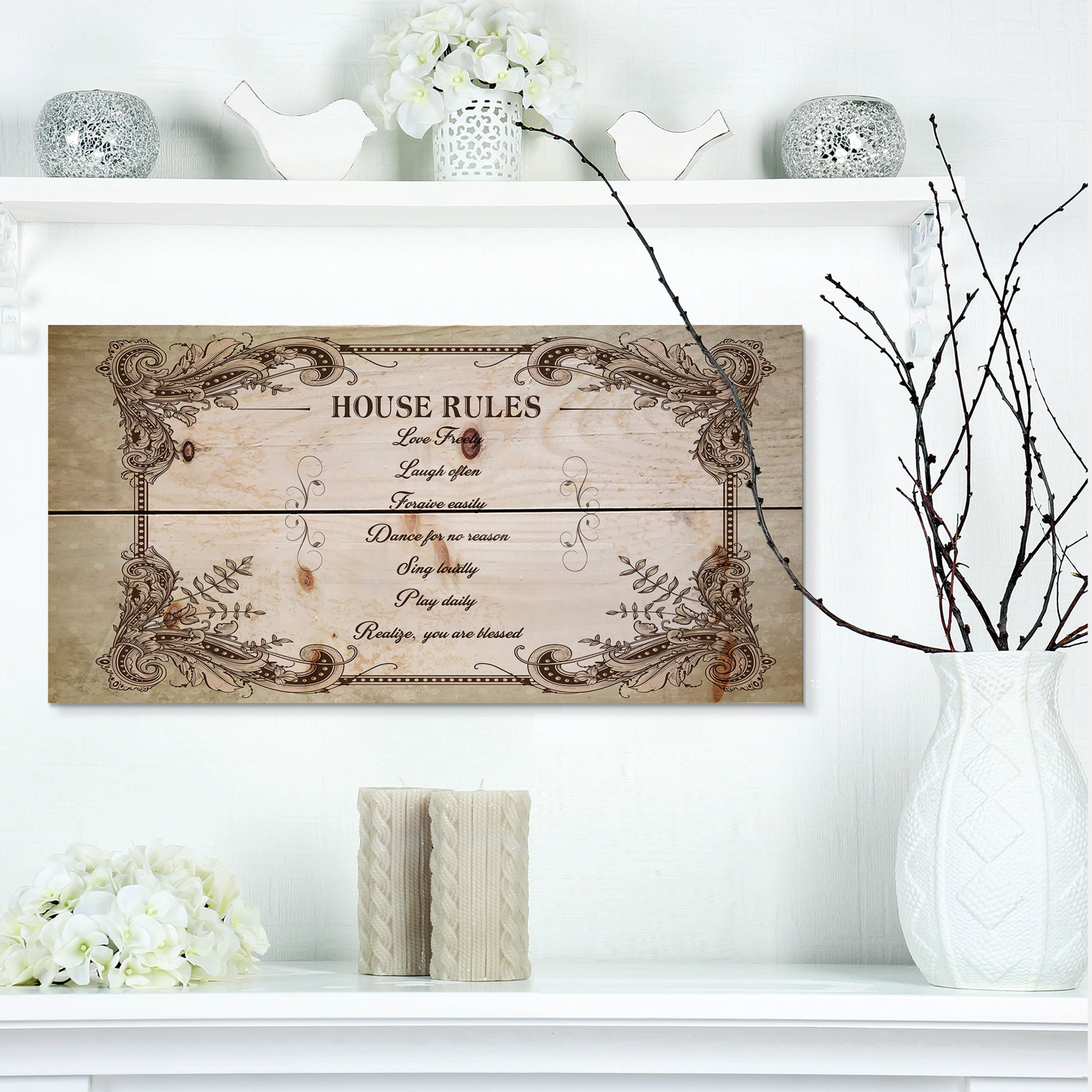 East Urban Home 'House Rules. Vintage Frame' Textual Art on Wood | Wayfair