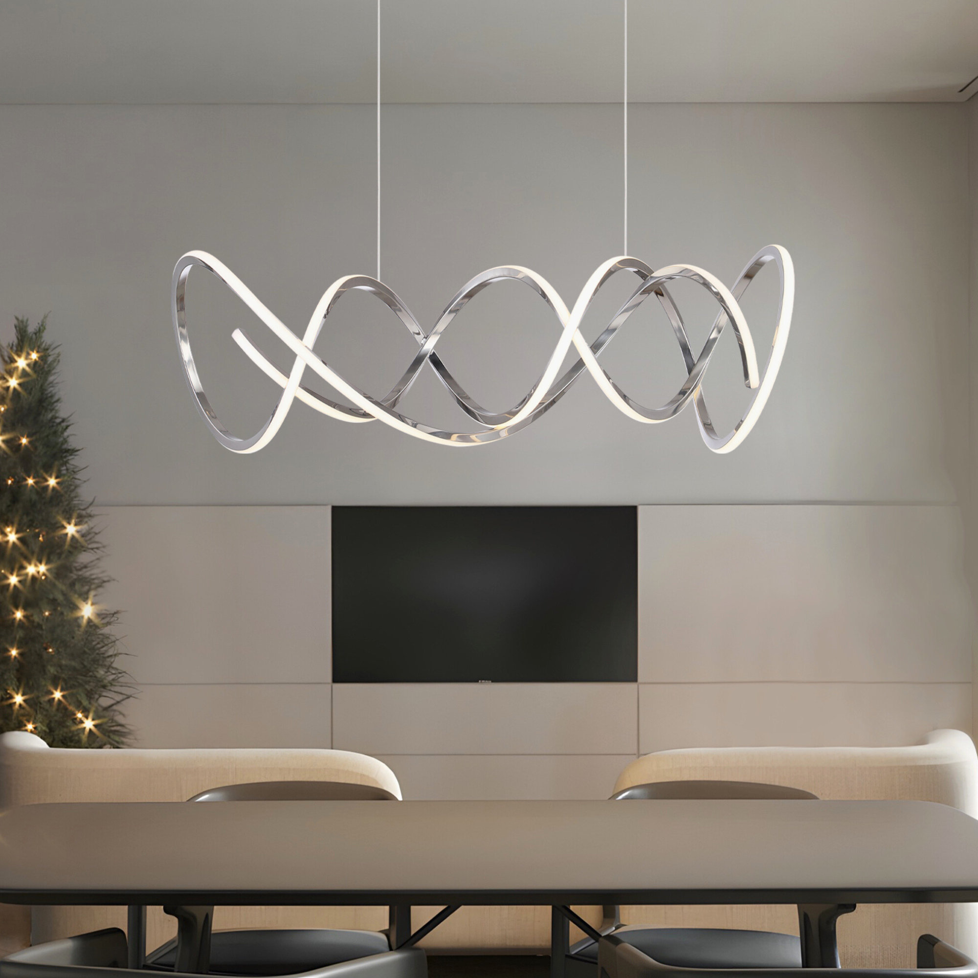 Ivy Bronx Limitless - Modern Silver Led Integrated Chandelier, Luxury ...