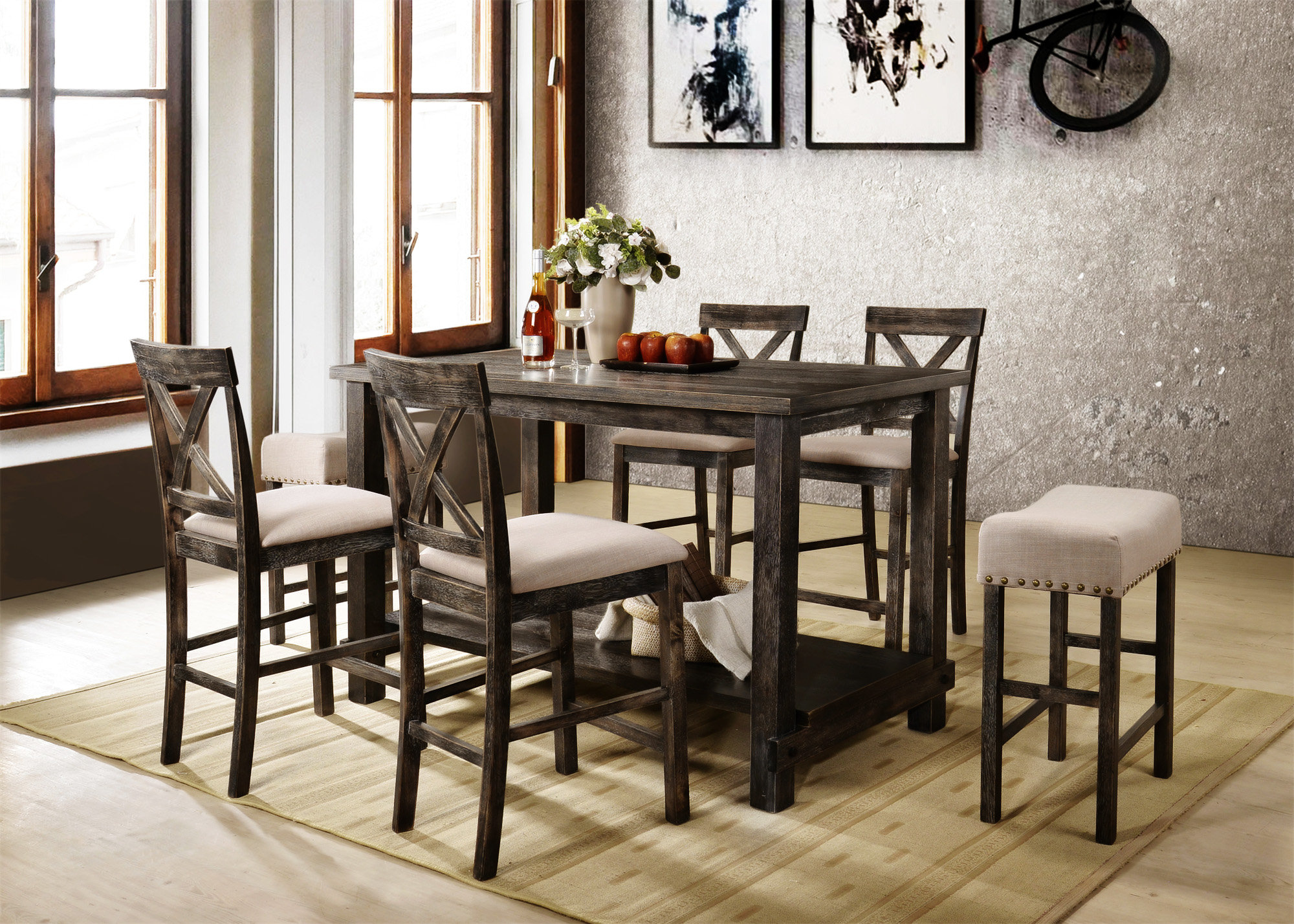 Lark Manor™ Martha II Weathered Gray Finish 7 Pcs Counter Height Dining ...