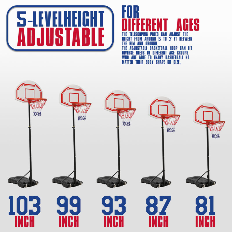 MoNiBloom Portable Basketball Hoop Goal 5ft- 7ft Adjustable with 29 ...