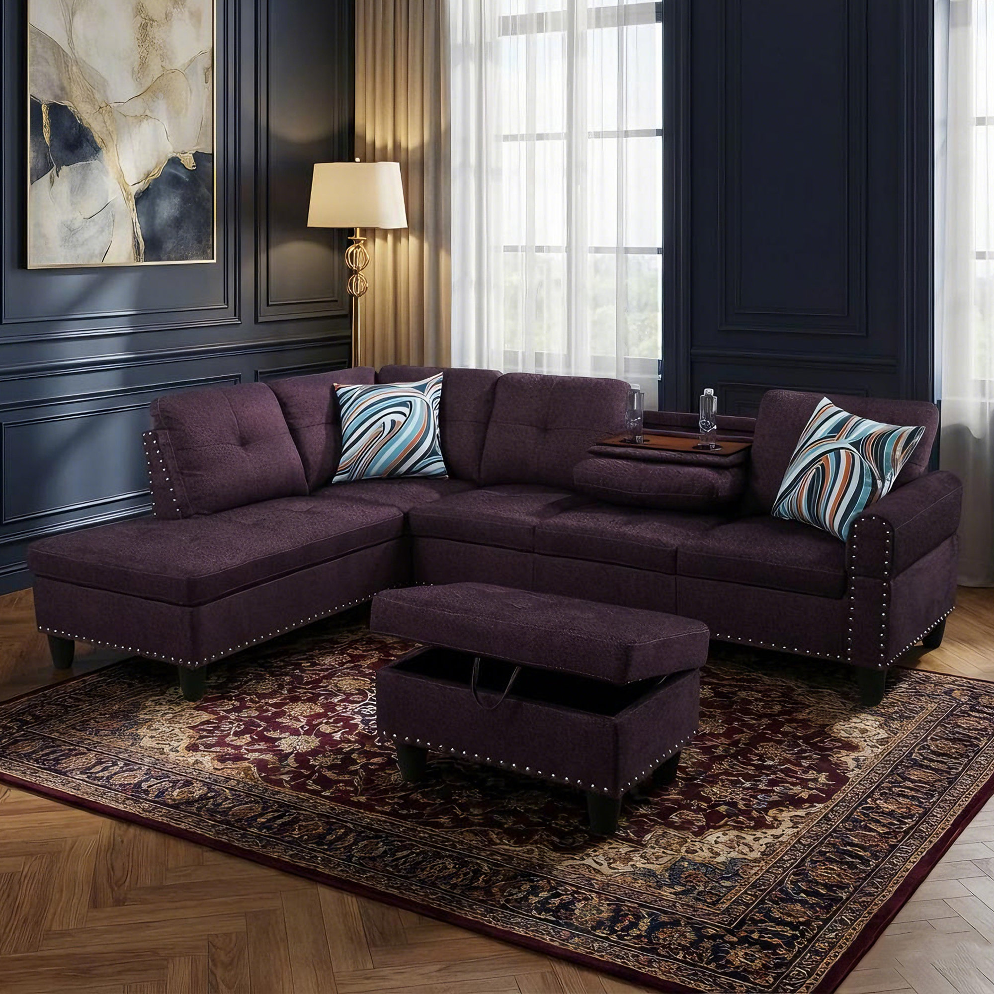 Latitude Run® Linen 3 - Piece Sectional with Sofa, Chaise and Ottoman ...