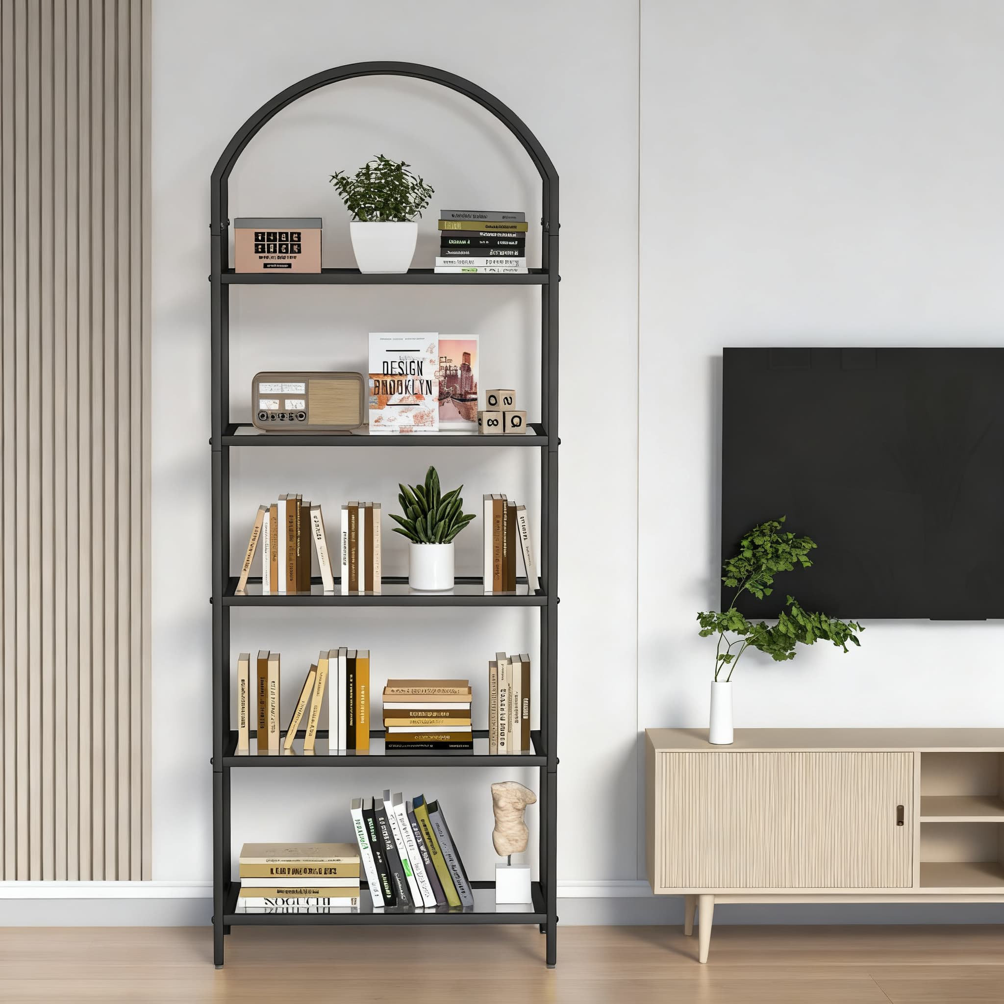 ACE-Space69 Bibliothèque moderne à 5 niveaux avec un design arqué, une structure en métal et des ...