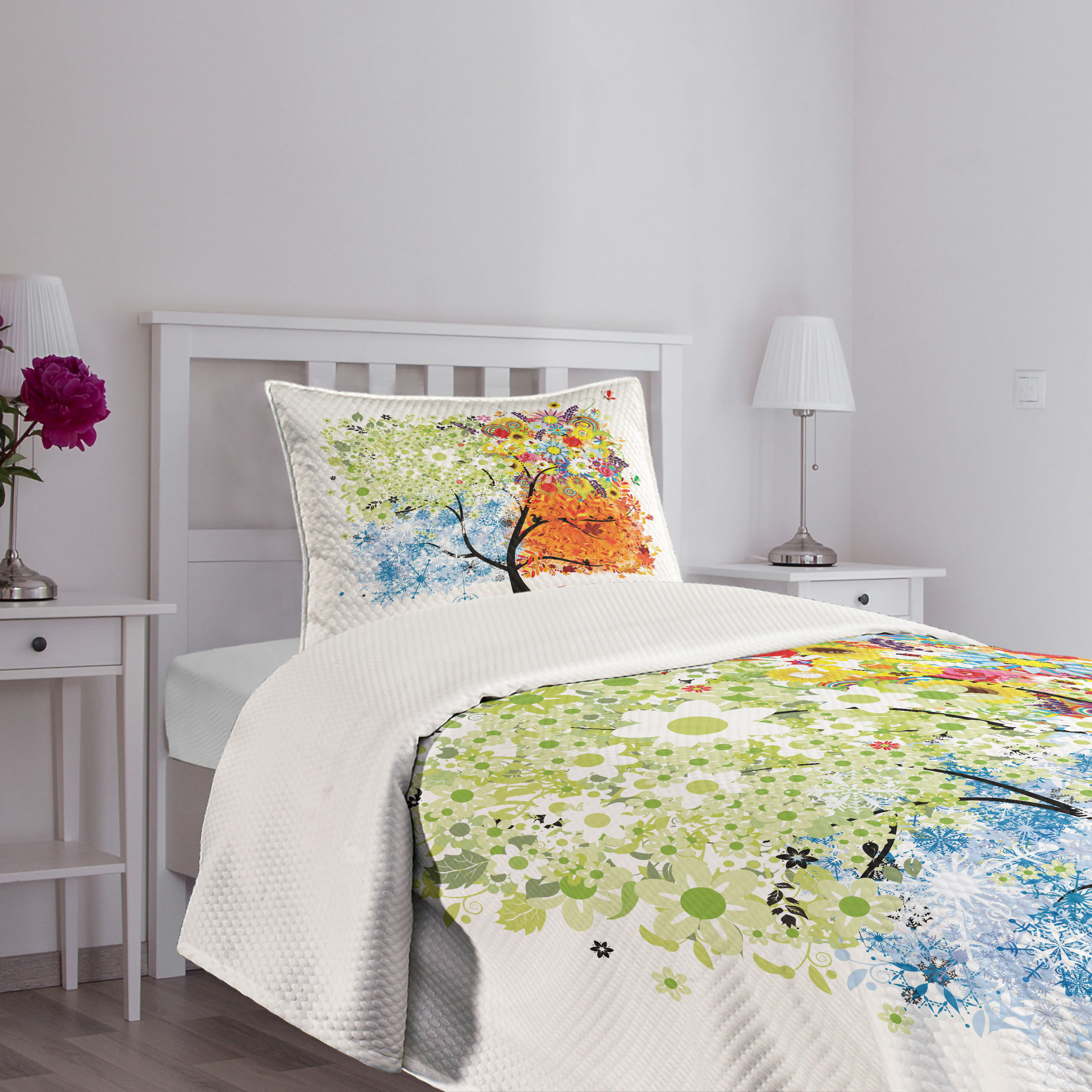 Ambesonne Tree Bedspread Set Flowers Season Theme Multicolor | Wayfair