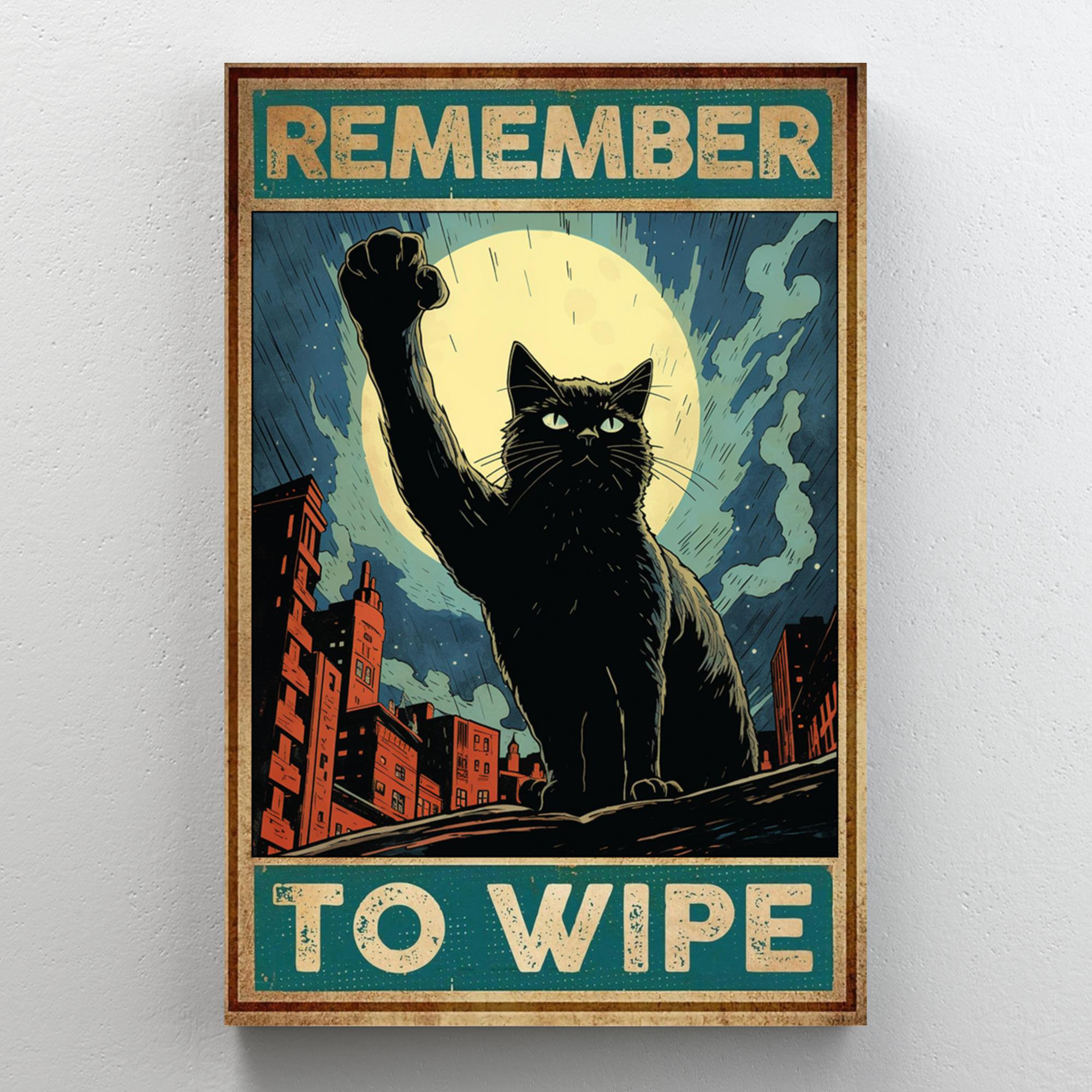 Trinx Levio Black Cat Remember To Wipe 1 On Canvas Print | Wayfair