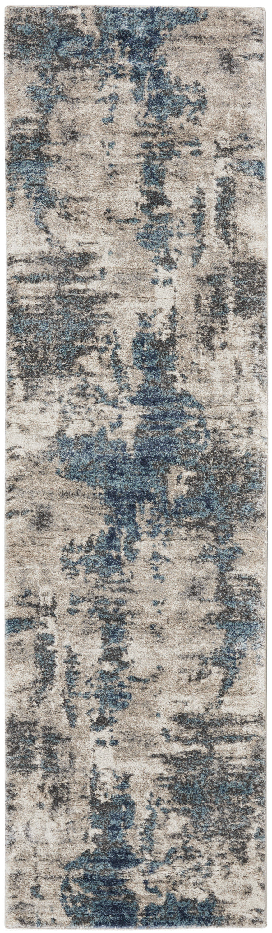 HomeRoots 8' Blue Abstract Power Loom Runner Rug | Wayfair