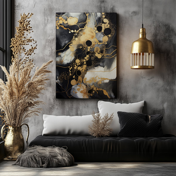 Lark Manor Elegant Solar System Canvas In Gold |Abstract Cosmic Wall ...