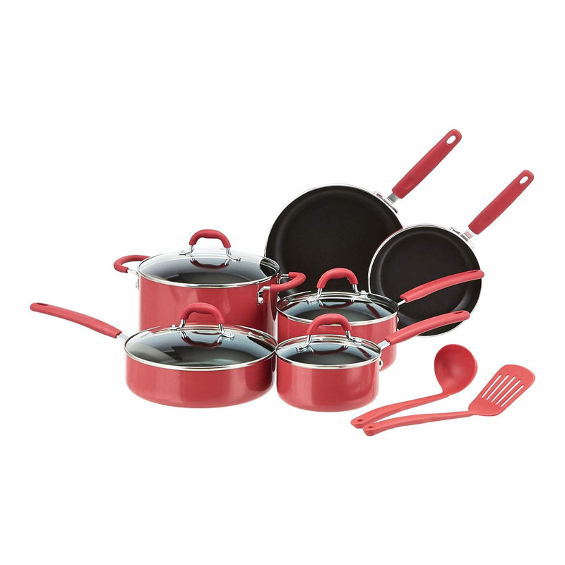 TOBLIB 12-Piece Red Cookware Set, Kitchen Pot Set, Frying Pan, Pan ...