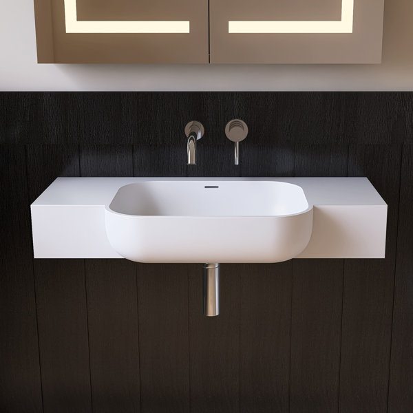 MEDUNJESS 35'' Wall Mounted Bathroom Sink Solid Surface Vessel Bathroom ...