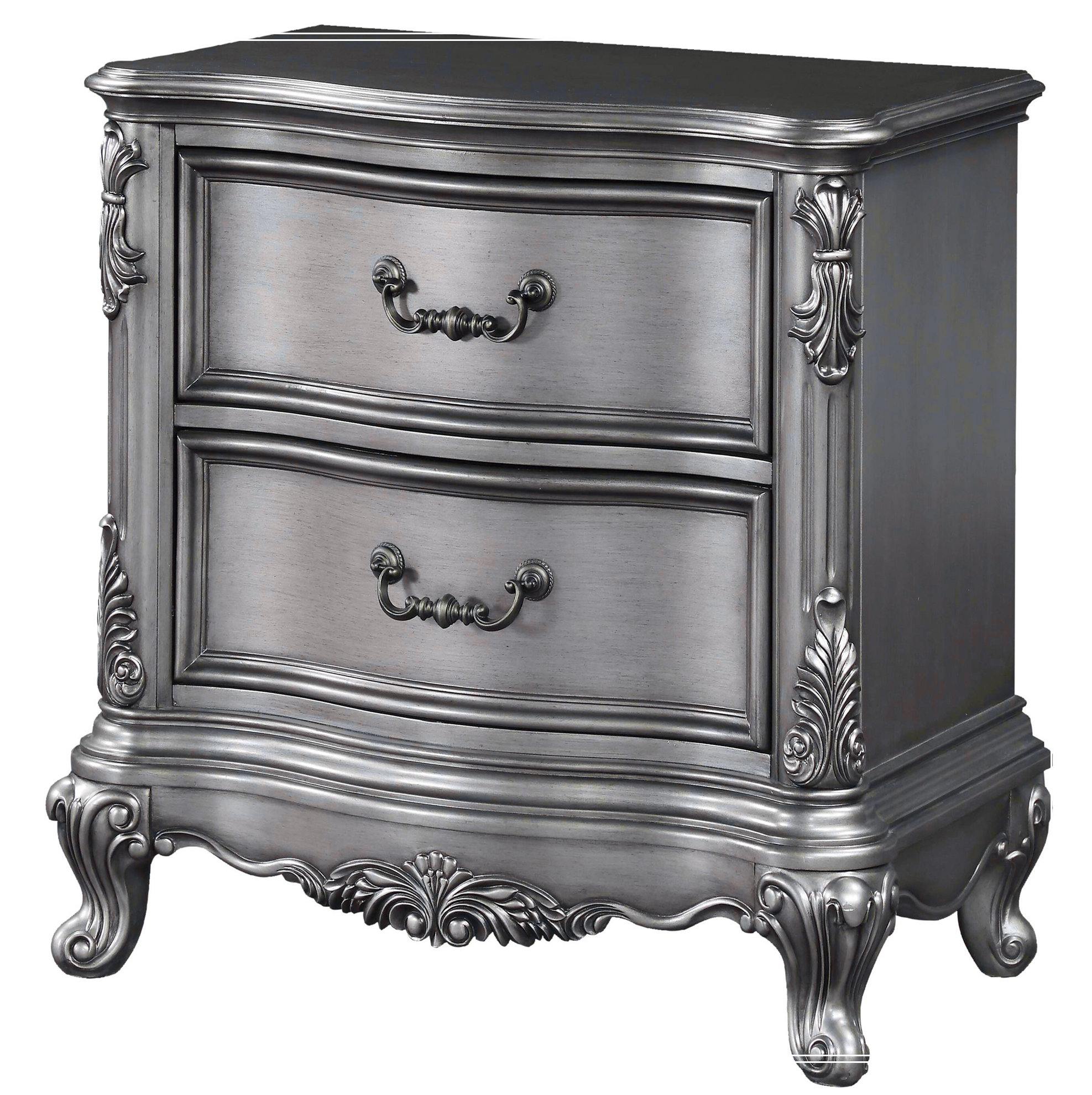 Rosdorf Park Antique Platinum 2-Drawer Nightstand With Felt Lined ...