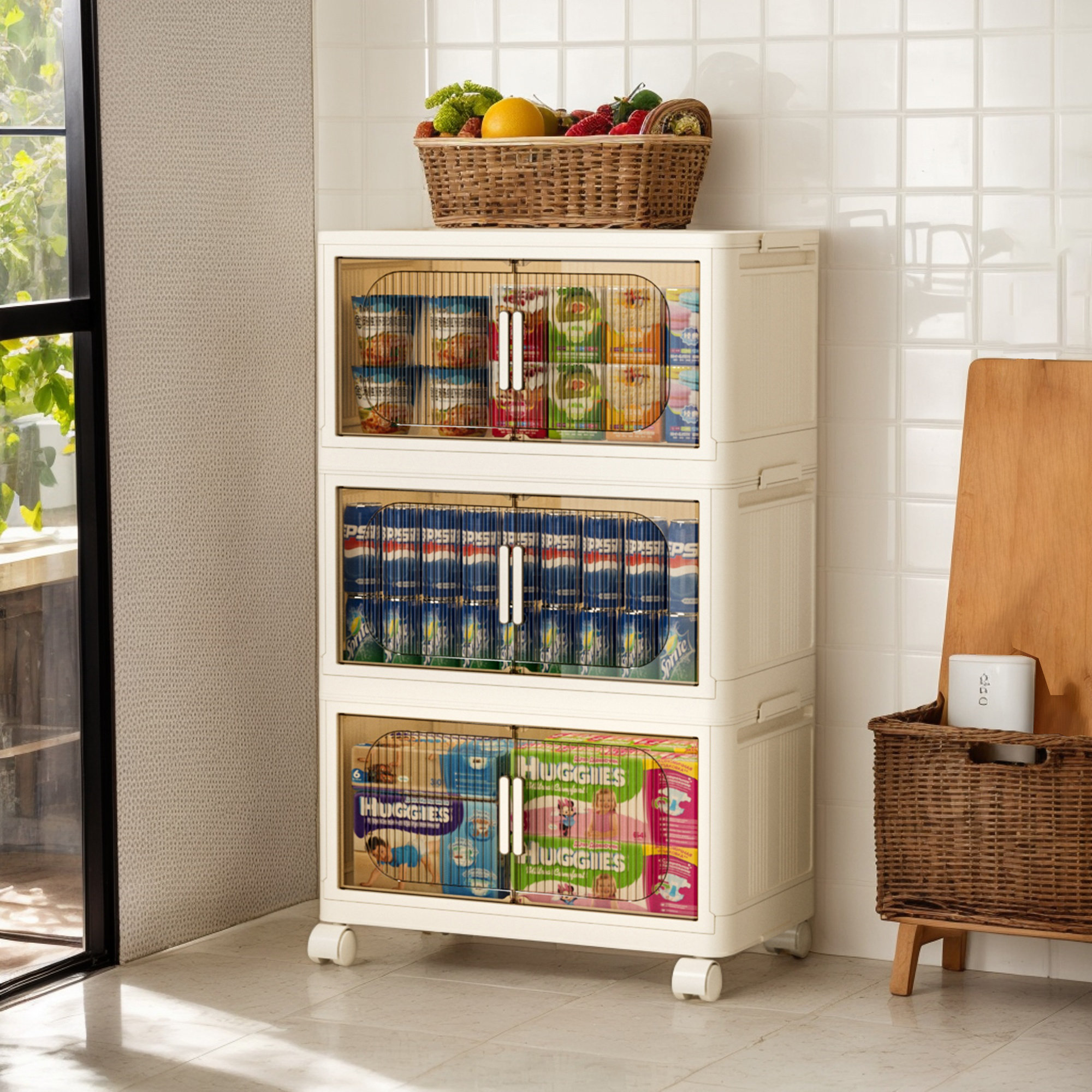 Rebrilliant 3-Tier Folding Storage Cabinet - 19.69" Wide, Collapsible ...