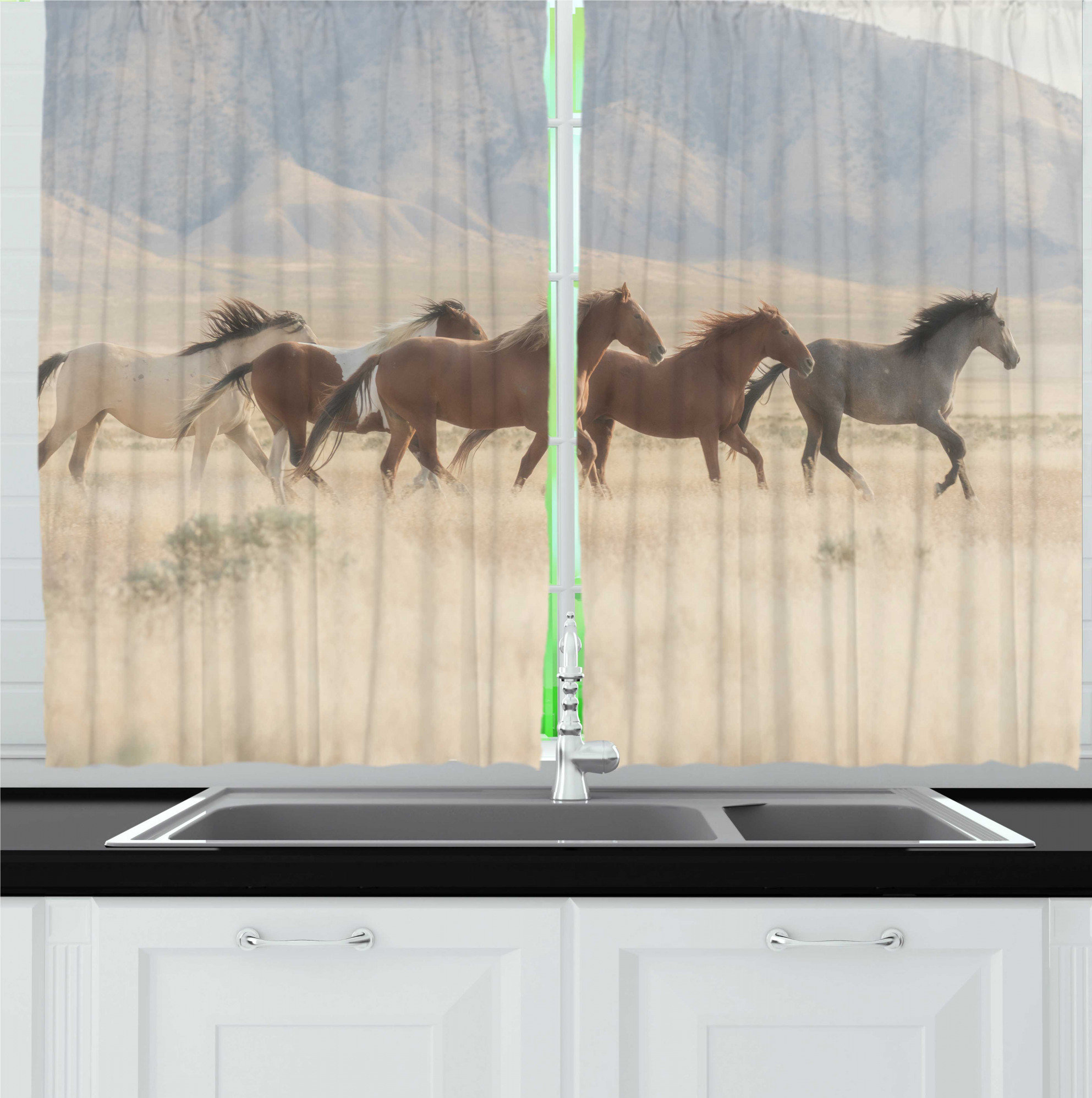 East Urban Home 2 Piece Landscape Wild Mustang Horses Herd Running in a ...