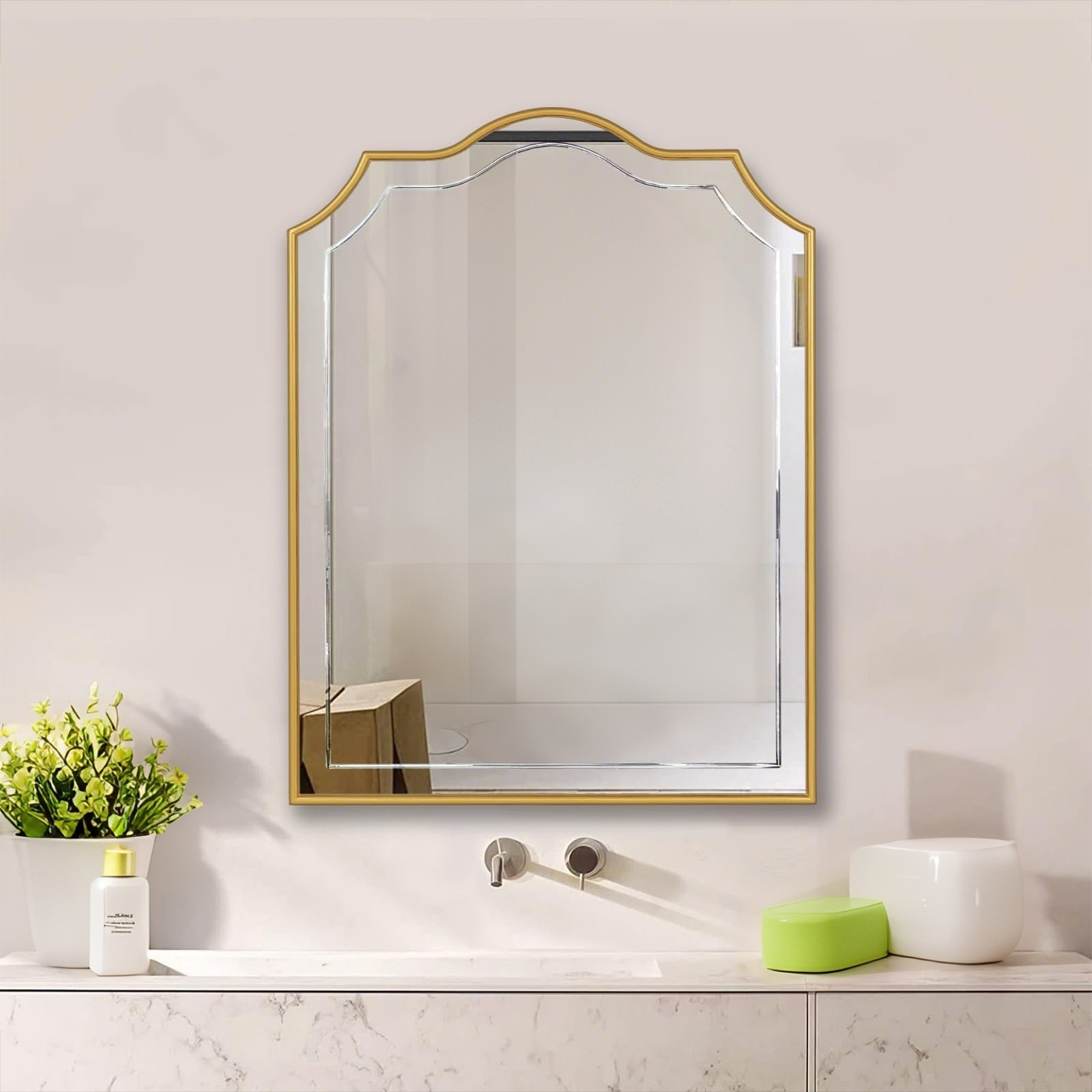 House of Hampton 24"X36" Gold Leaf Arched Wood Mirror With Engraved ...