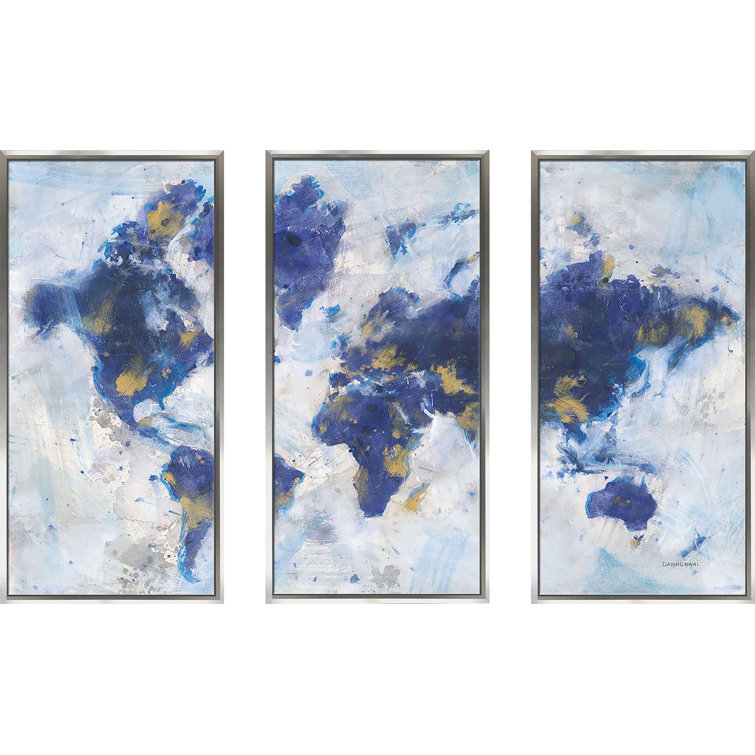 PicturePerfectInternational Indigo World Map by Danhui Nai - 3 Piece ...