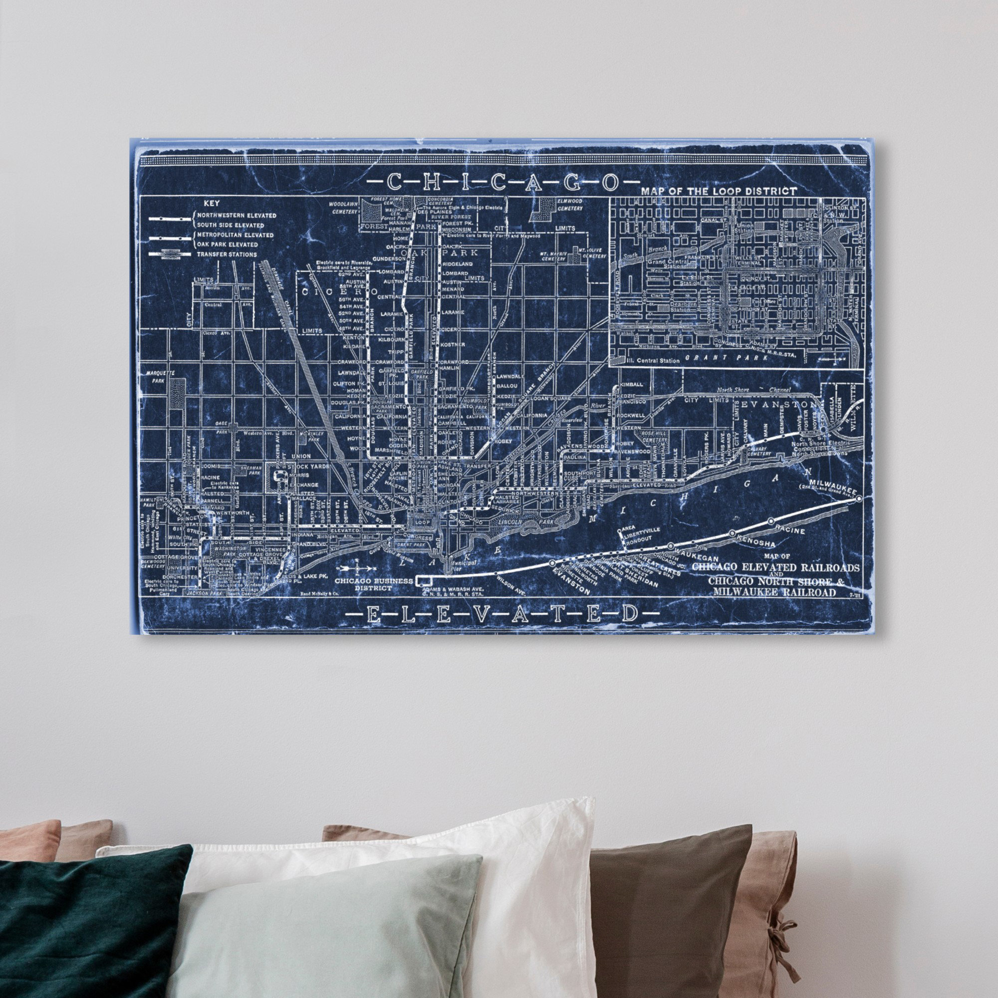 House of Hampton® Chicago Railroad Blueprint Map by Oliver Gal ...