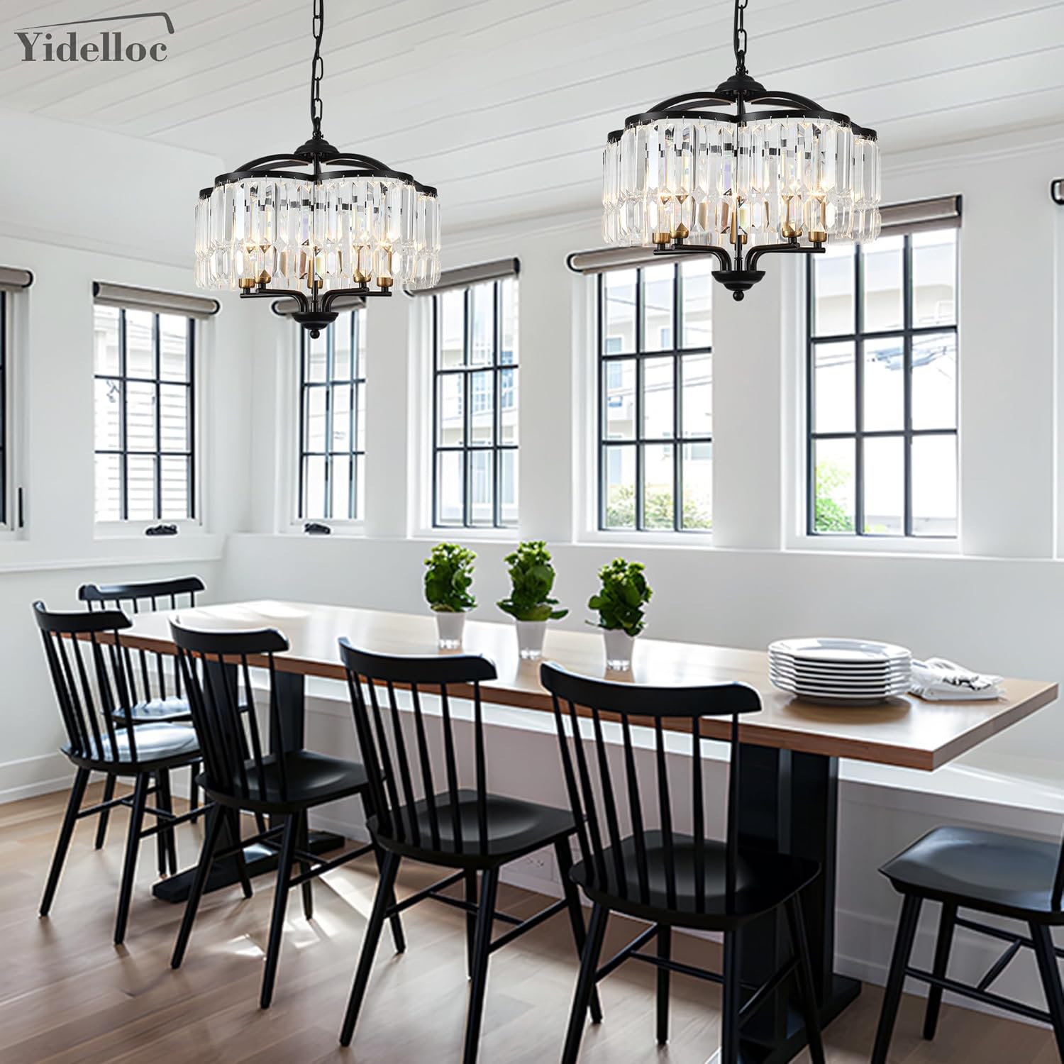 HAPPY LIFE Modern 5-Light Crystal Chandelier For Dining Room Farmhouse ...