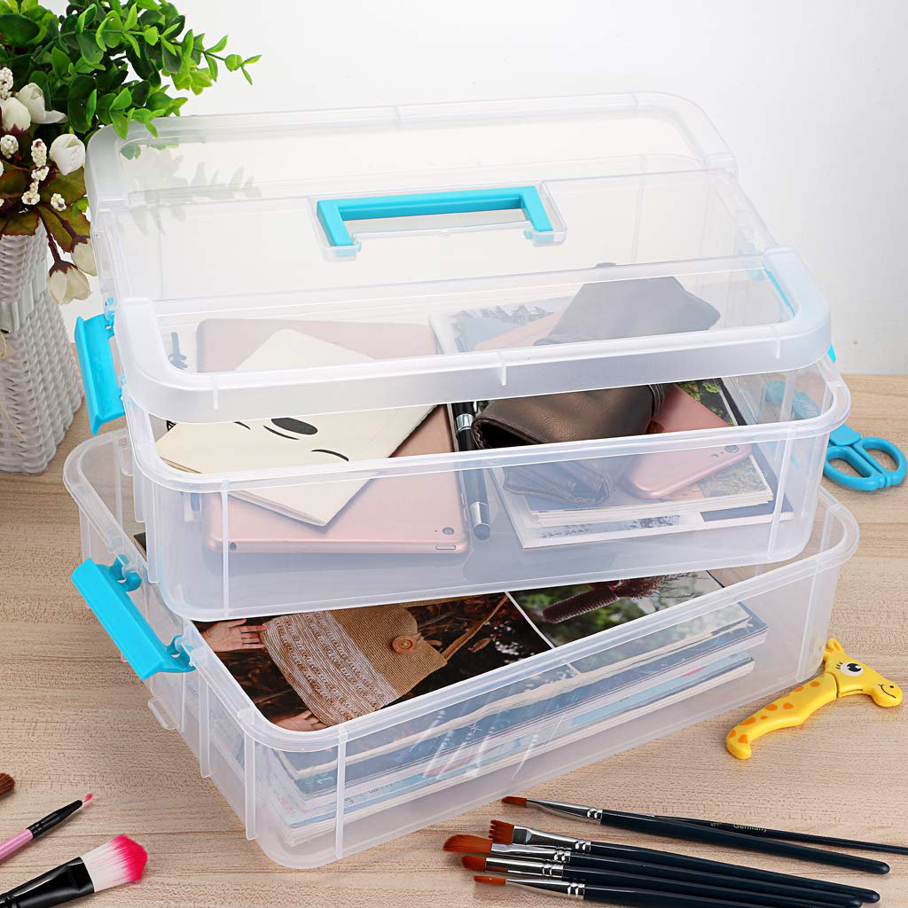 Rebrilliant 2-Tiers Stack Carry Storage Box With Handle, Transparent ...
