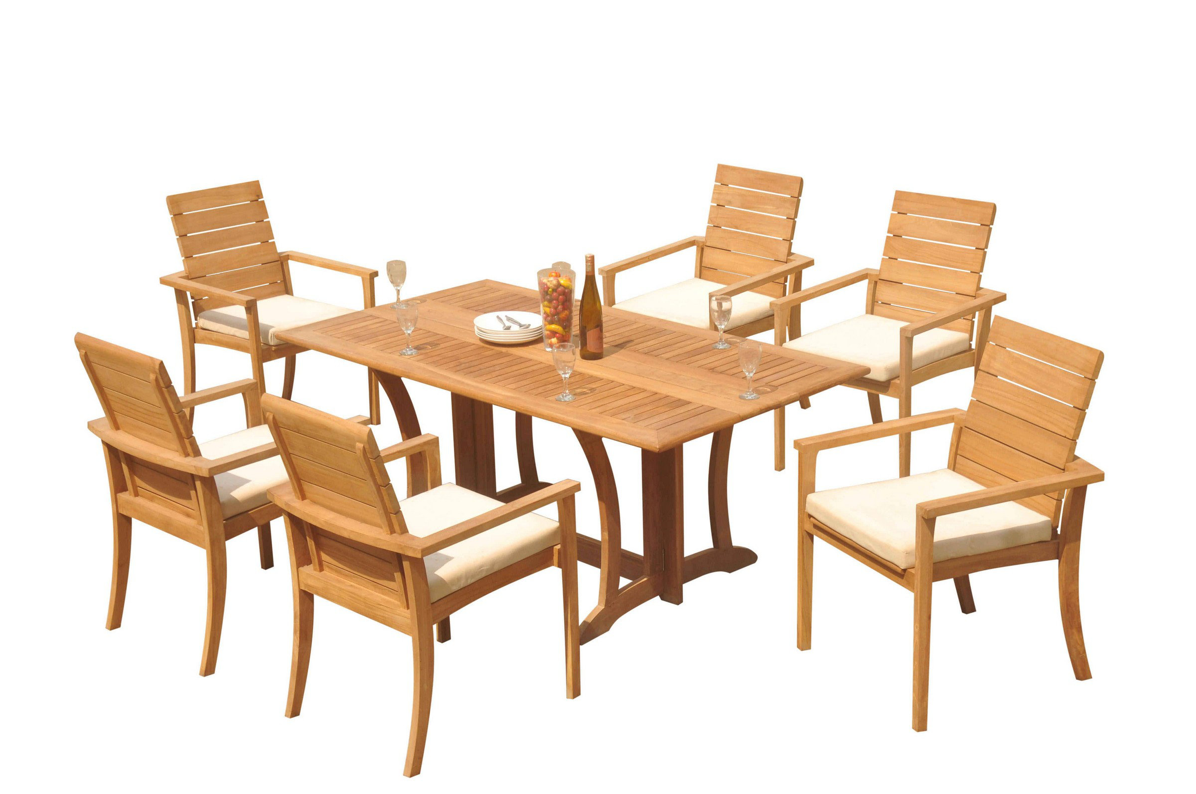 Teak Smith Grade-A Teak Dining Set: Warwick Console Folding Rectangle Table And 6 Algrave ...