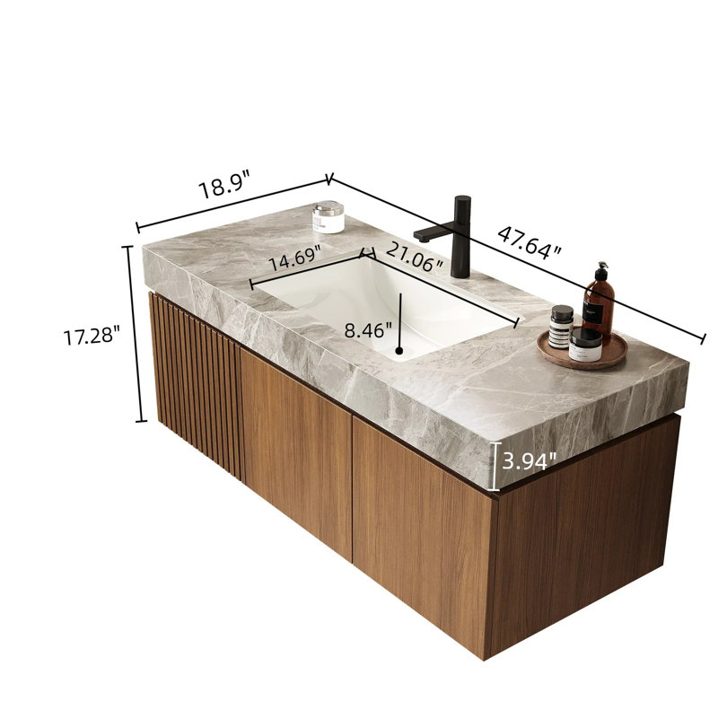 Latitude Run® 48" Wall Mounted Bathroom Vanity with Sintered Stone ...