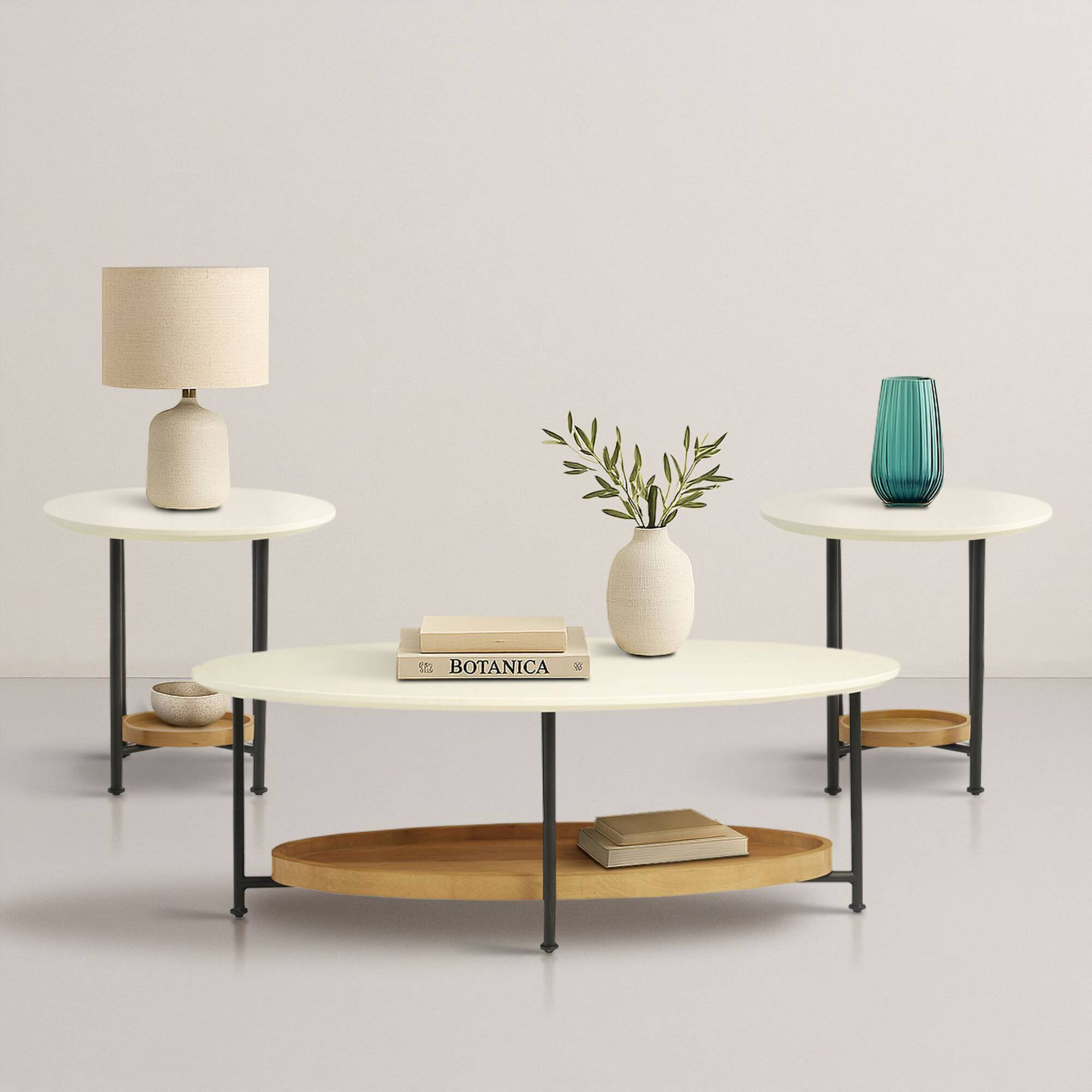 Madison Park 3-Piece Modern 2-Tone Living Room Table Set With Oval ...
